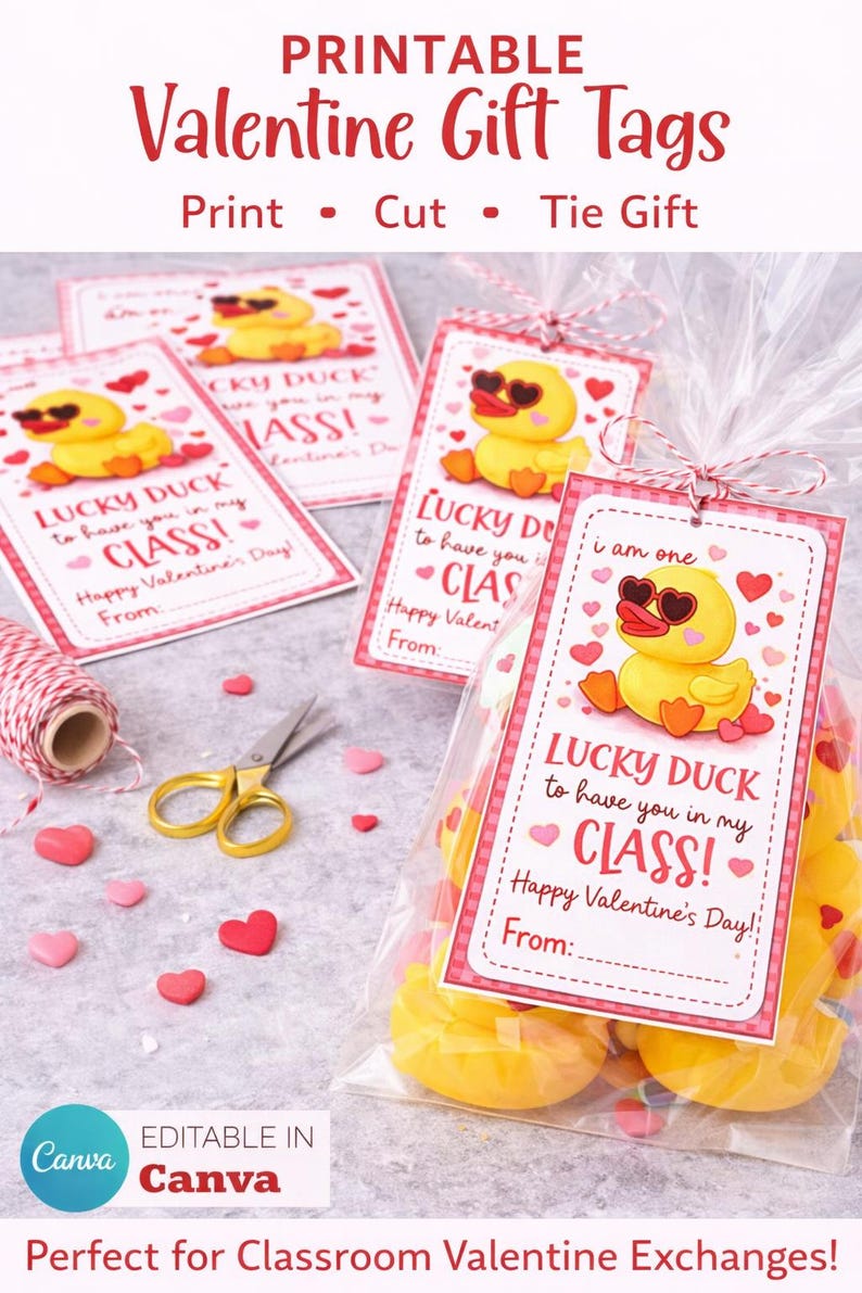 Lucky Duck Valentine Tags Printable | Classroom Valentine Gift Tags ...