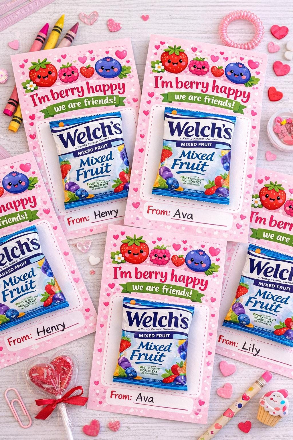 Fruit Snack Valentine Card for Kids, Berry Valentine Printable ...