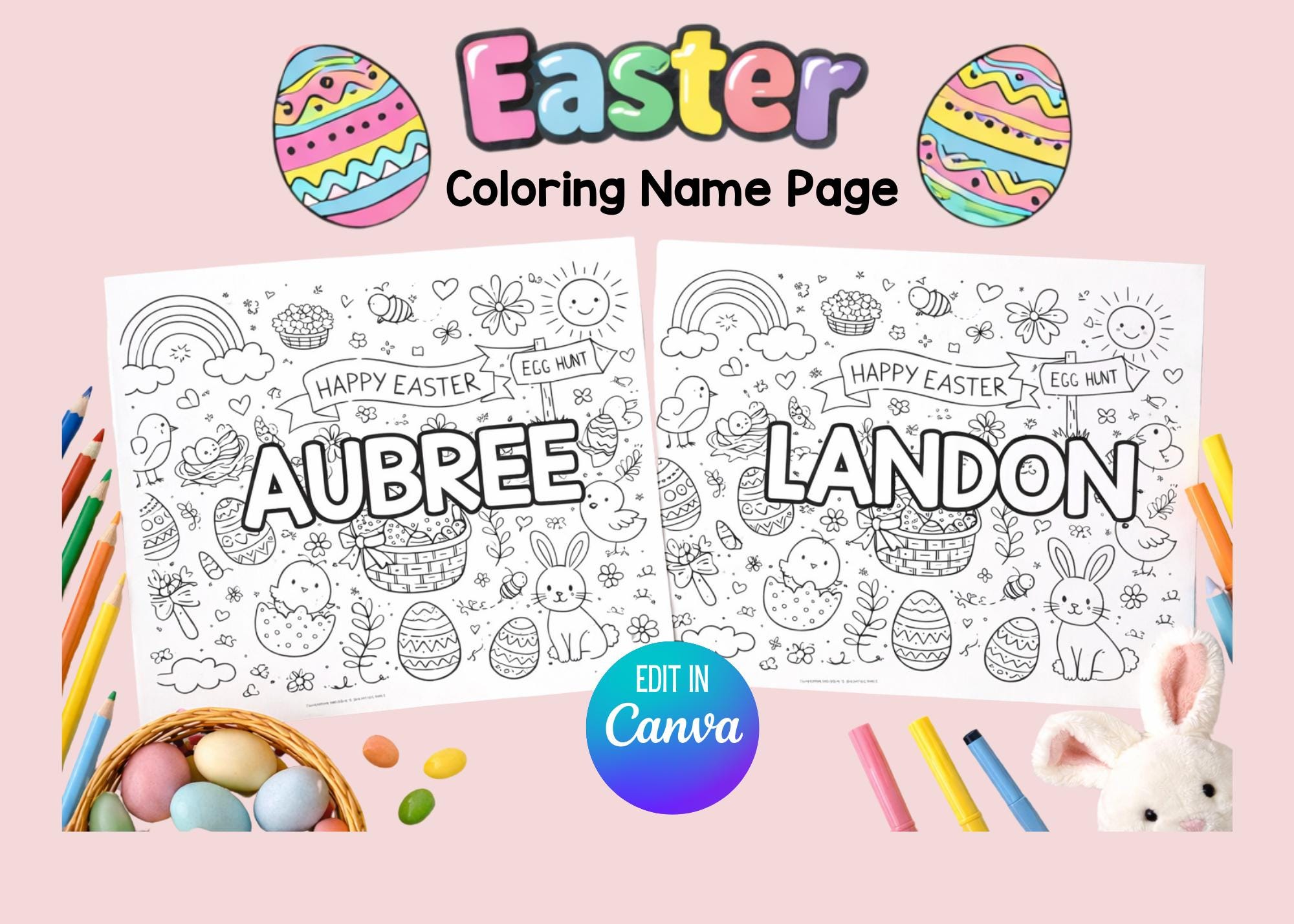 Personalized Easter Name Coloring Page | Editable Kids Coloring Sheet ...