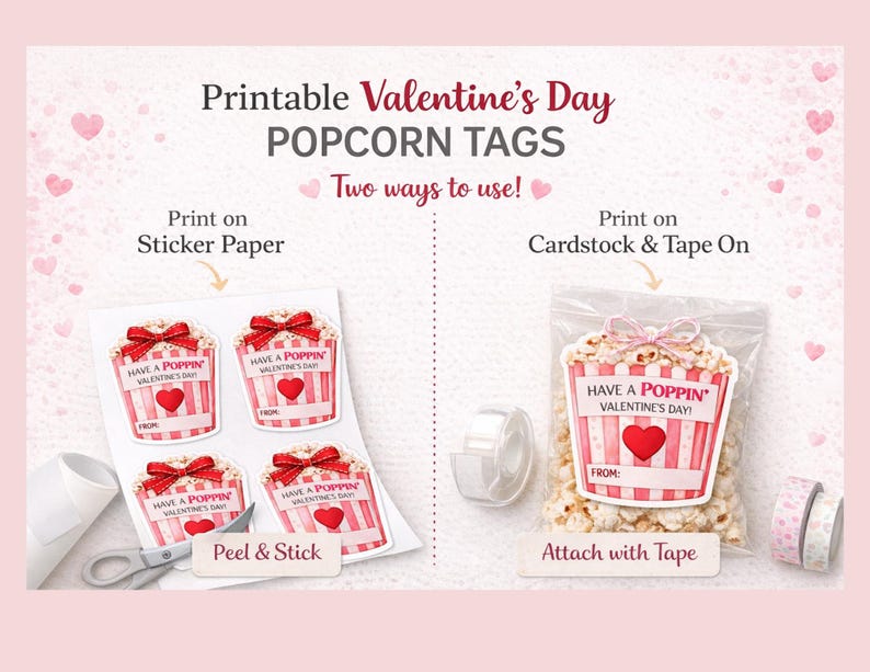 Printable Popcorn Valentine Labels | Editable Valentine Treat Tags ...