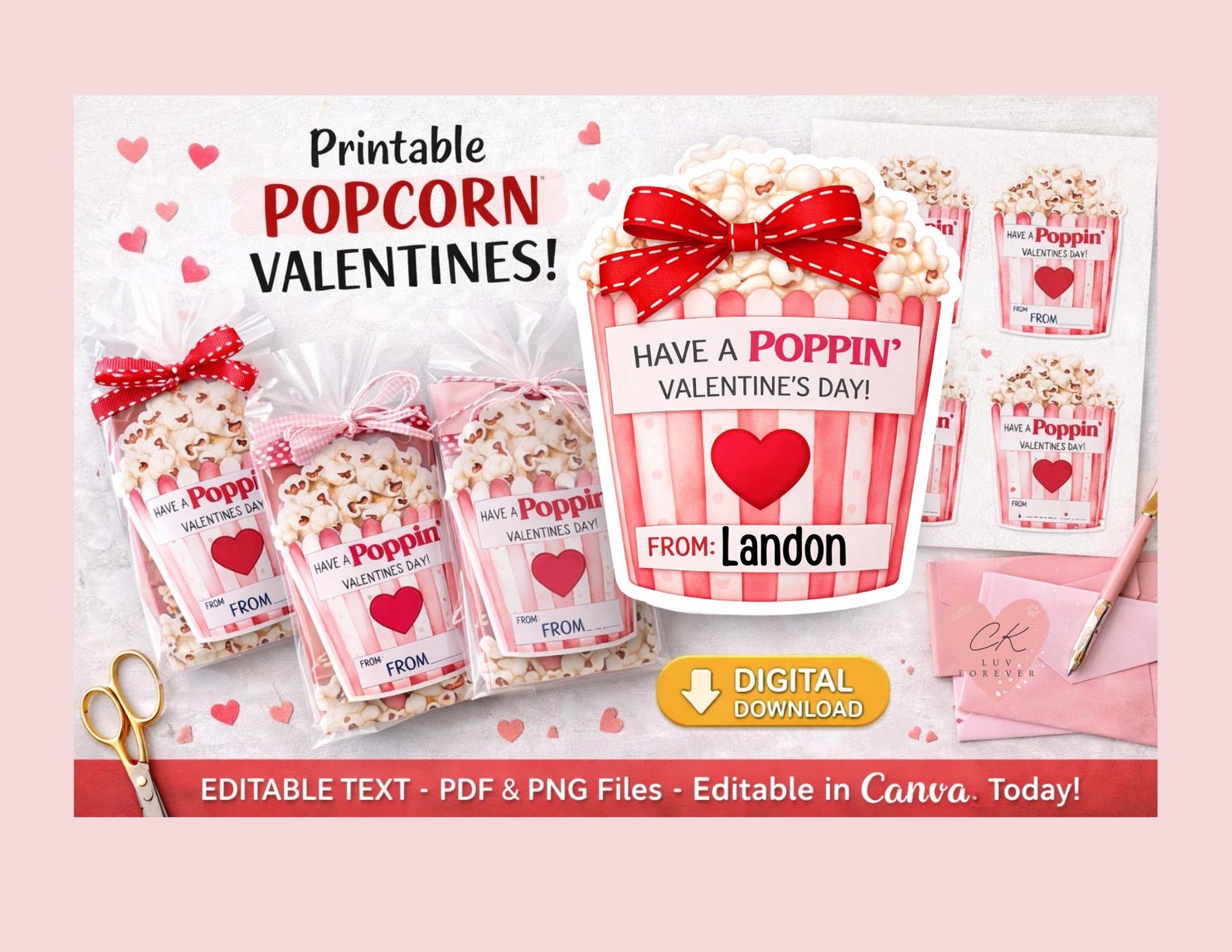 Printable Popcorn Valentine Labels | Editable Valentine Treat Tags ...