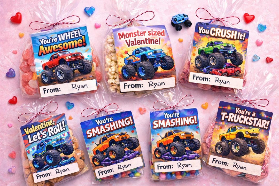 Monster Truck Valentine Cards for Kids Editable Printable, Classroom ...