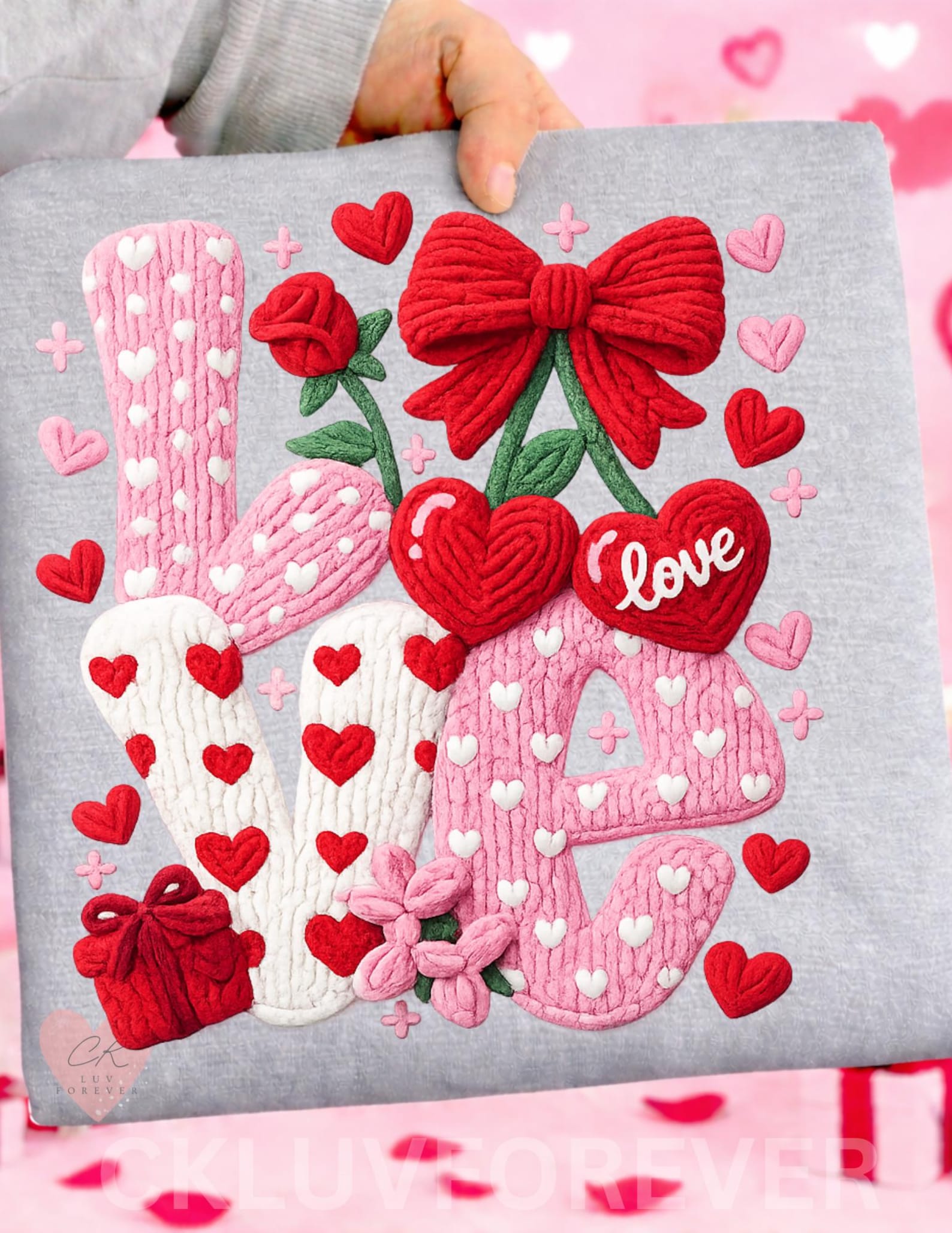 Valentine LOVE Chenille Letter Design PNG, Plush Embroidered Heart ...