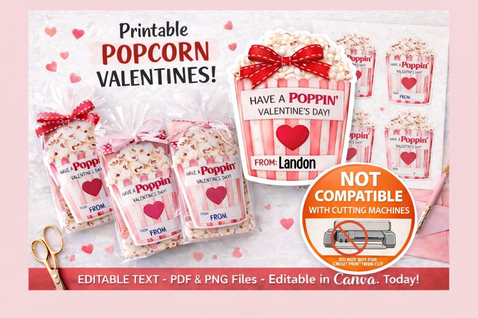 Printable Popcorn Valentine Labels | Editable Valentine Treat Tags ...