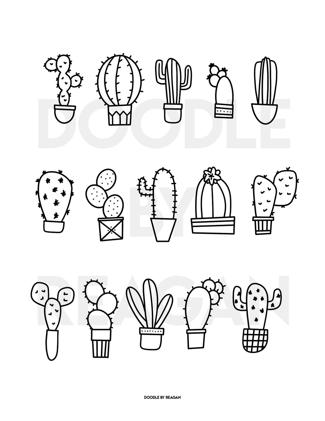Cactus Party Coloring Page | Cute Cactus Doodle, Downloadable ...