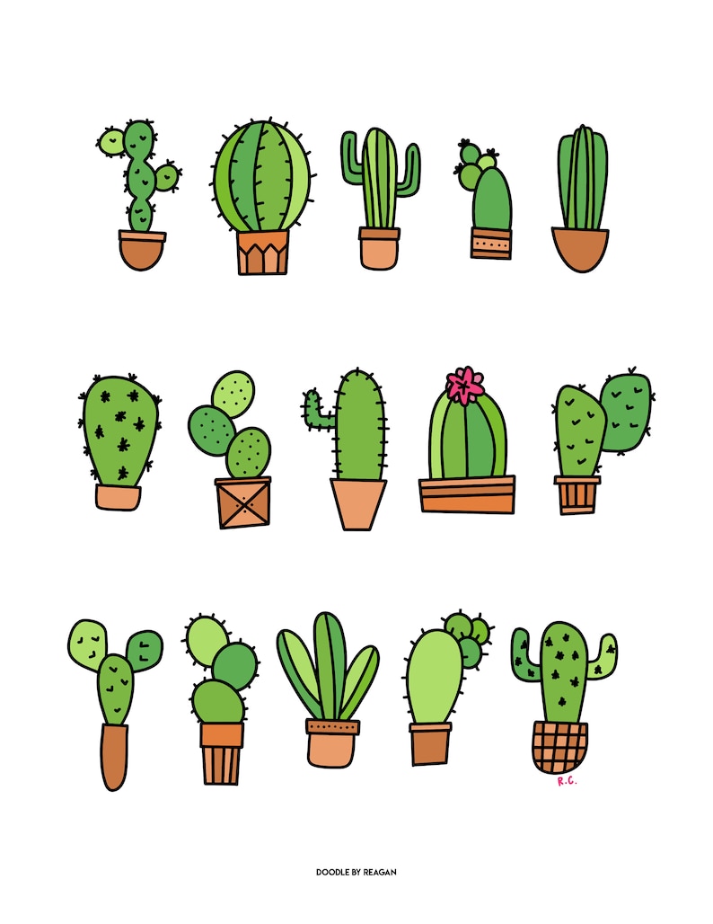 Cactus Party Coloring Page | Cute Cactus Doodle, Downloadable ...