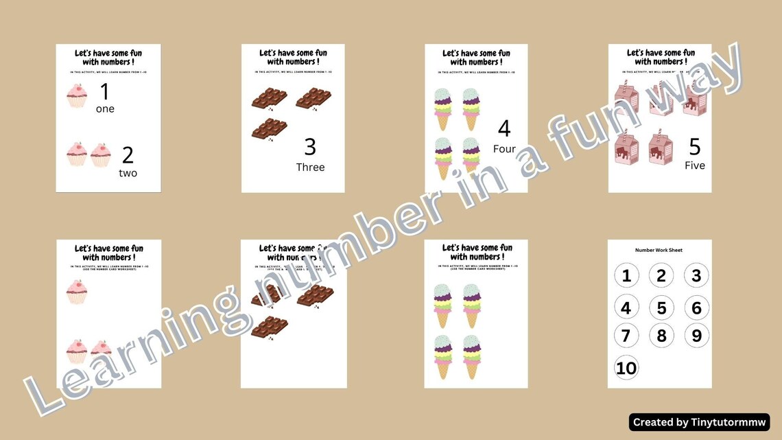 Learning Number 1 - 10 Worksheet/preschool Printable Activity/matching ...