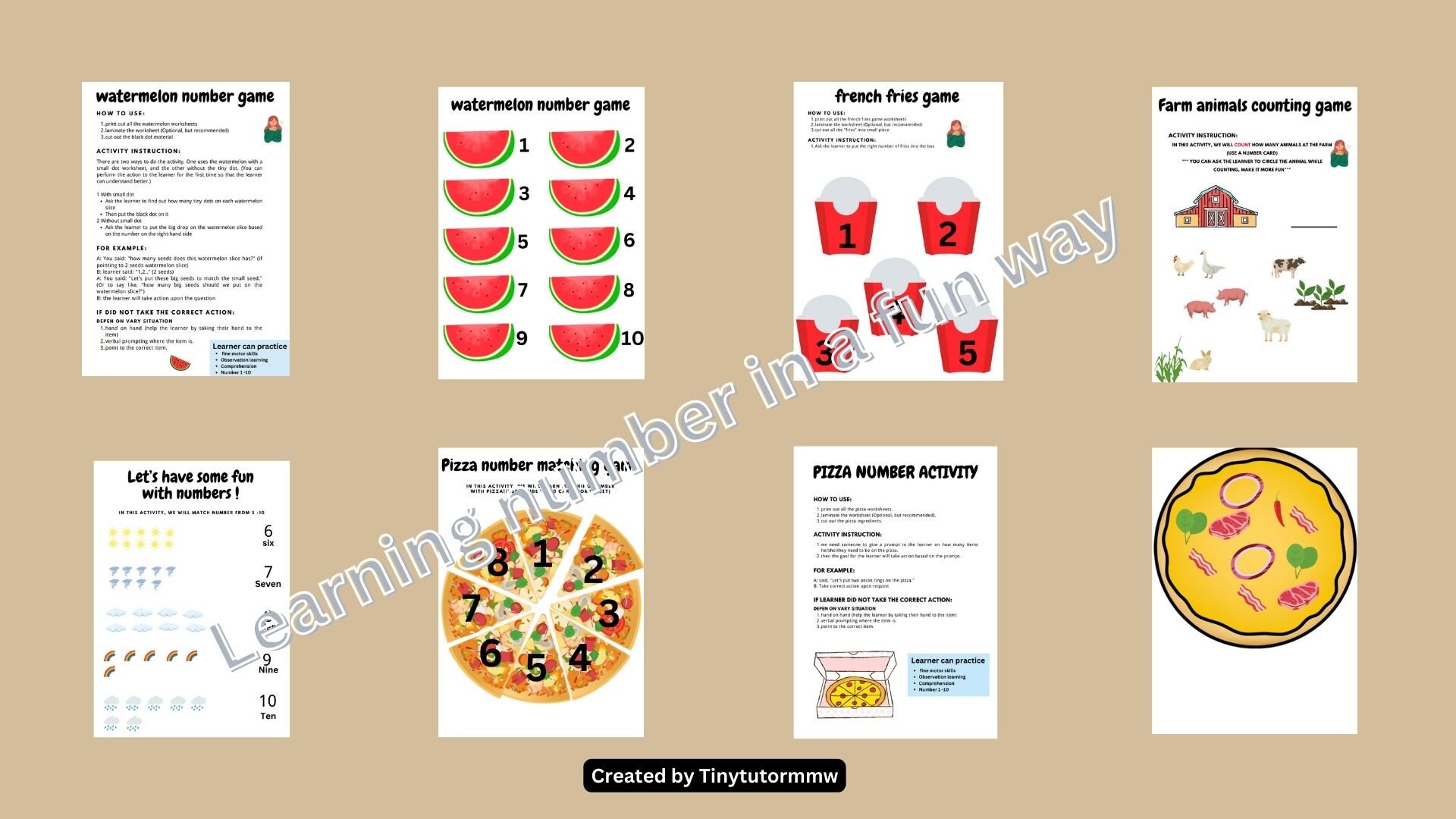 Learning Number 1 - 10 Worksheet/preschool Printable Activity/matching ...