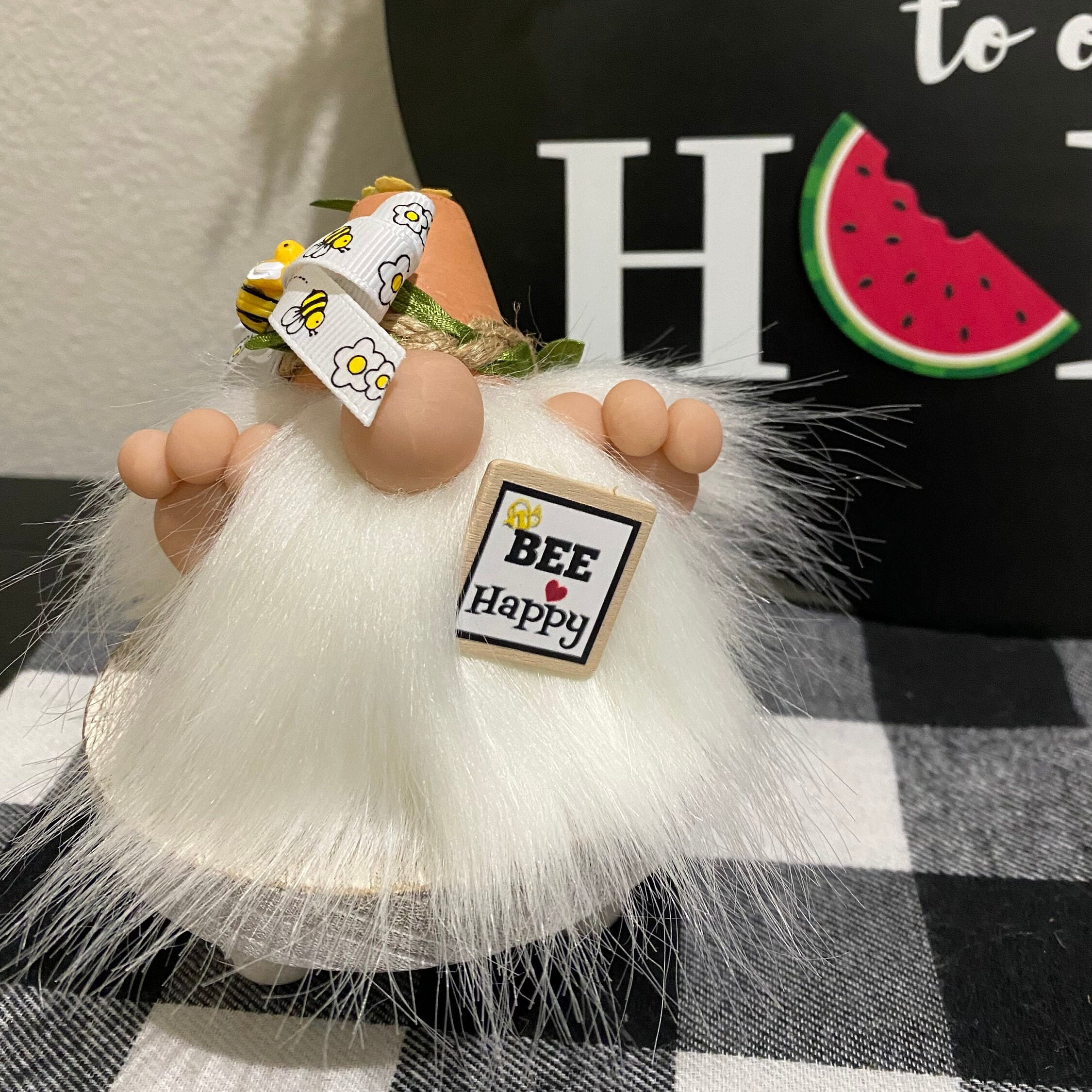 Bee Kind Bee Happy Barefoot Gnome Summer Rustic Decor Tier Tray Gnome ...