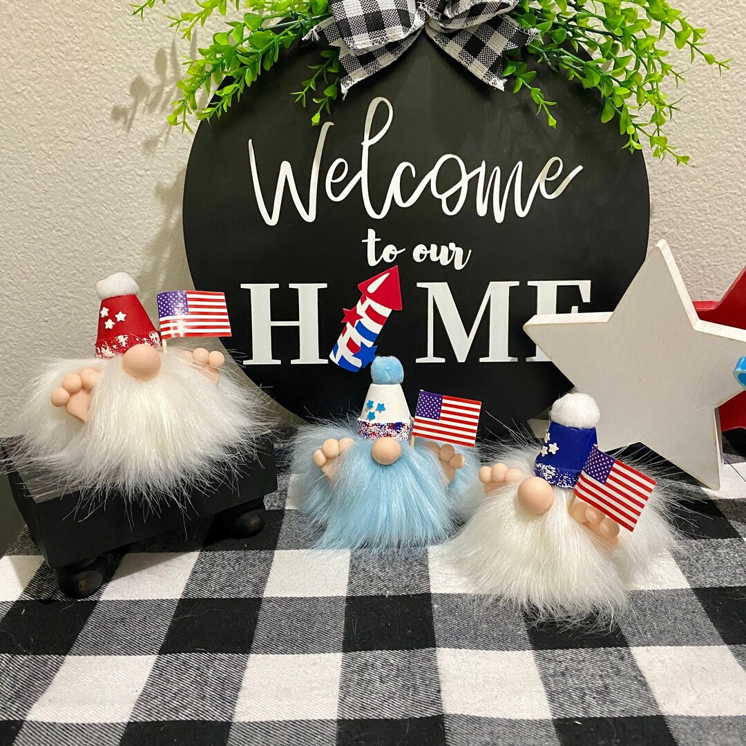 Wee USA Pompom Barefoot Gnome, Independence Day Decor, Red White Blue ...