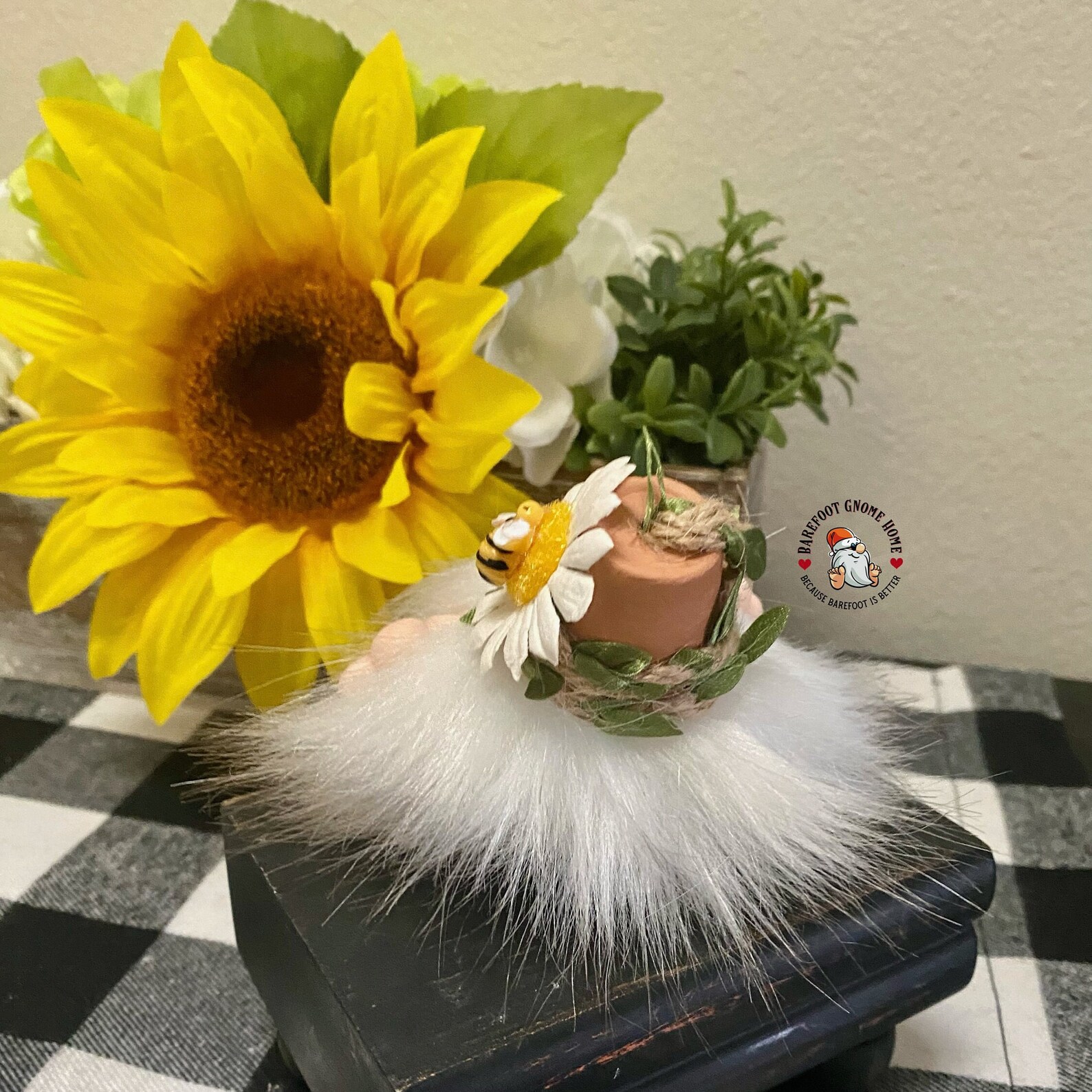 Bumble Bee Barefoot Gnome Summer Rustic Decor Tier Tray Daisy Gnome Bee ...