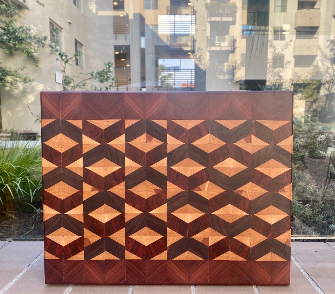 Rare Red Heart Wood 3D End Grain Pattern Butcher Block, End Grain ...