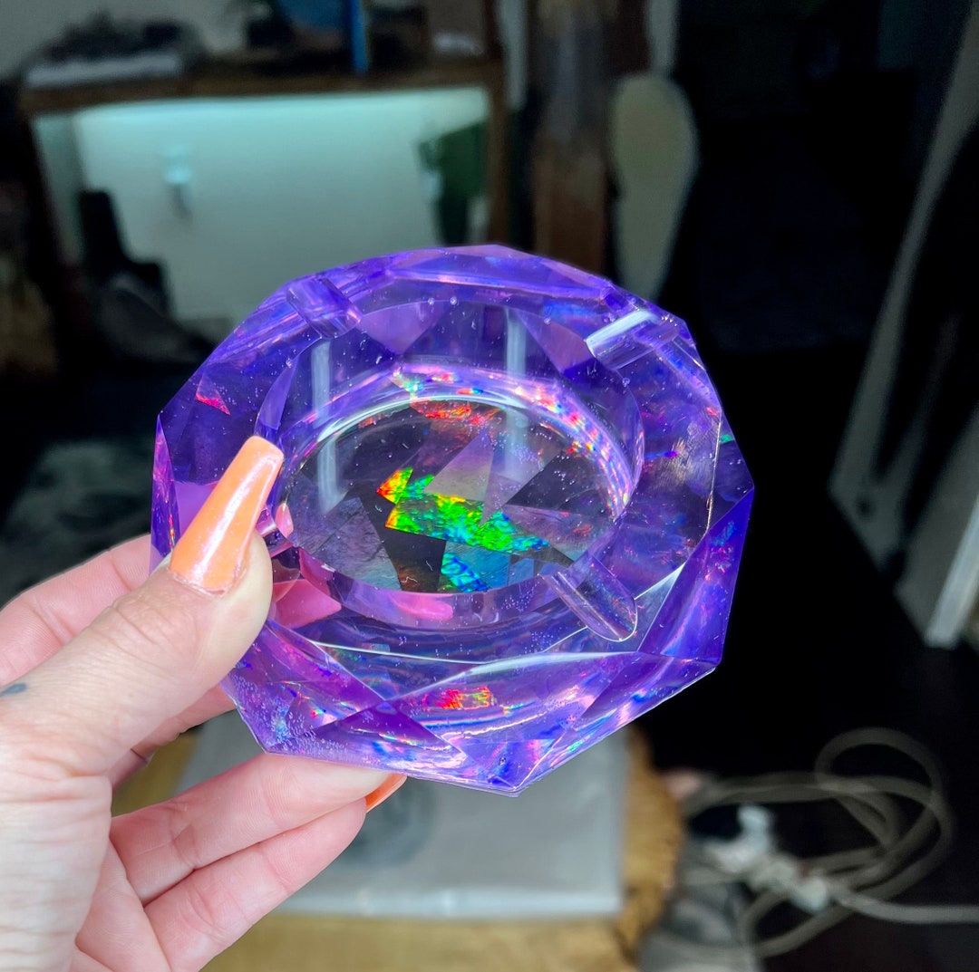 Transparent Holographic Resin Ashtray With Gem Pattern/trinket Dish/420 ...
