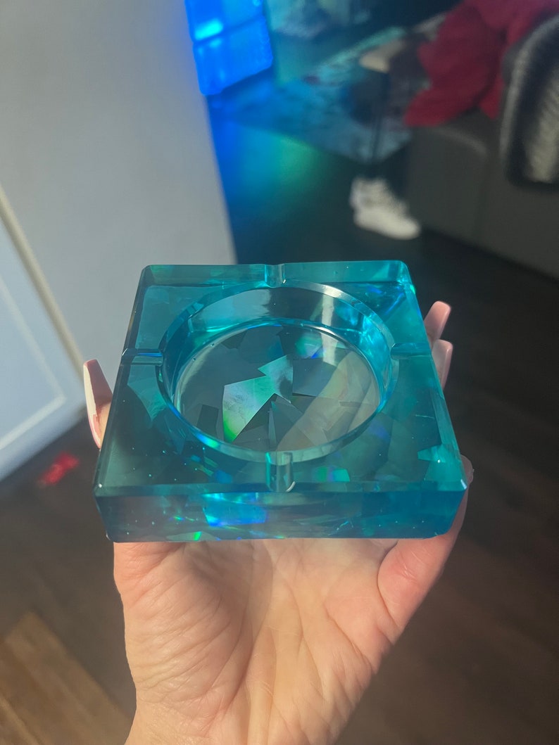Square Translucent Holographic Resin Ashtray With Gem/broken Glass ...