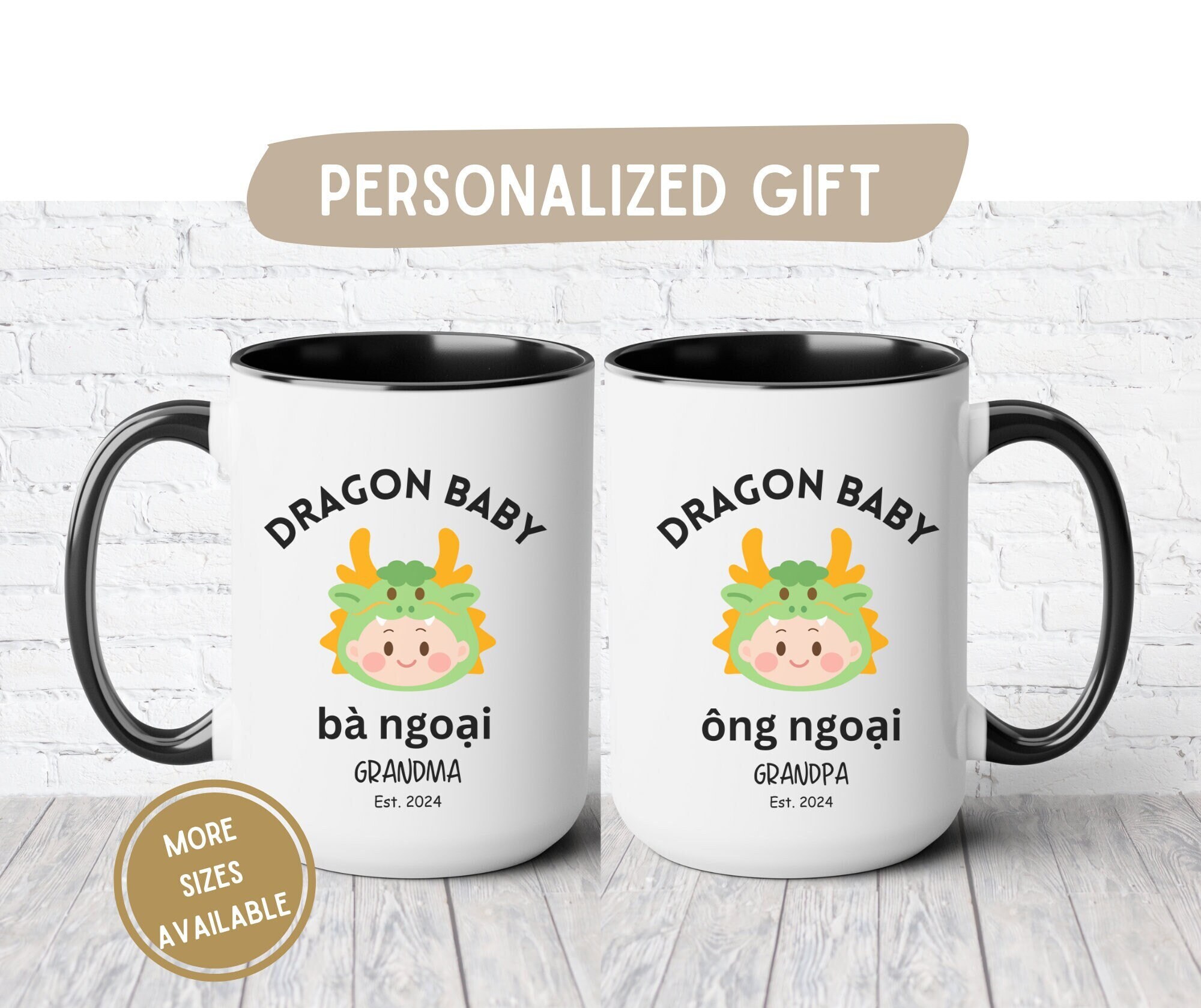 Custom Vietnamese Ba Ong Noi Ngoai Mug Viet Grandma Grandpa Year Dragon ...
