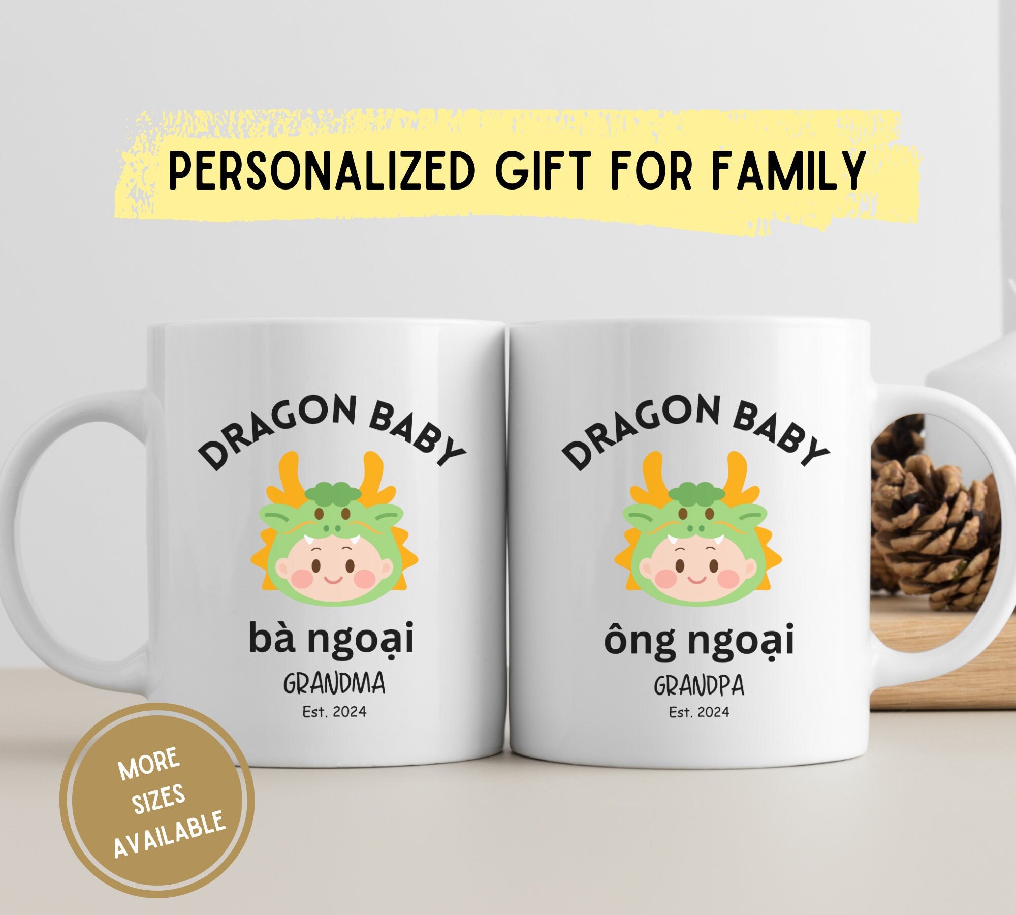 Custom Vietnamese Ba Ong Noi Ngoai Mug Viet Grandma Grandpa Year Dragon ...