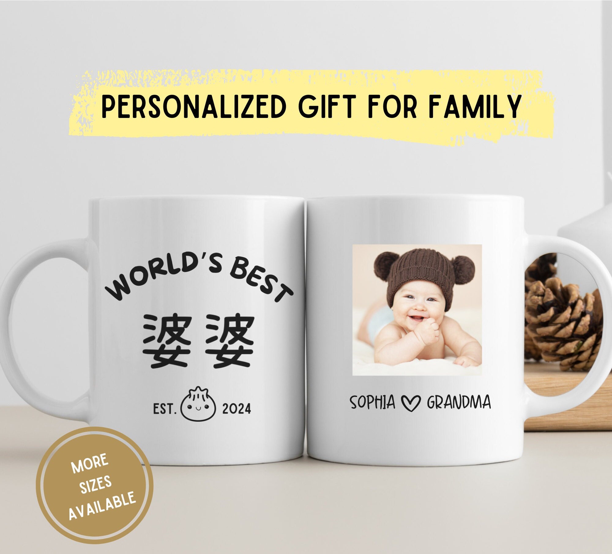 Chinese Grandma Grandpa Dumpling Photo Mug Custom Grandparent Picture ...