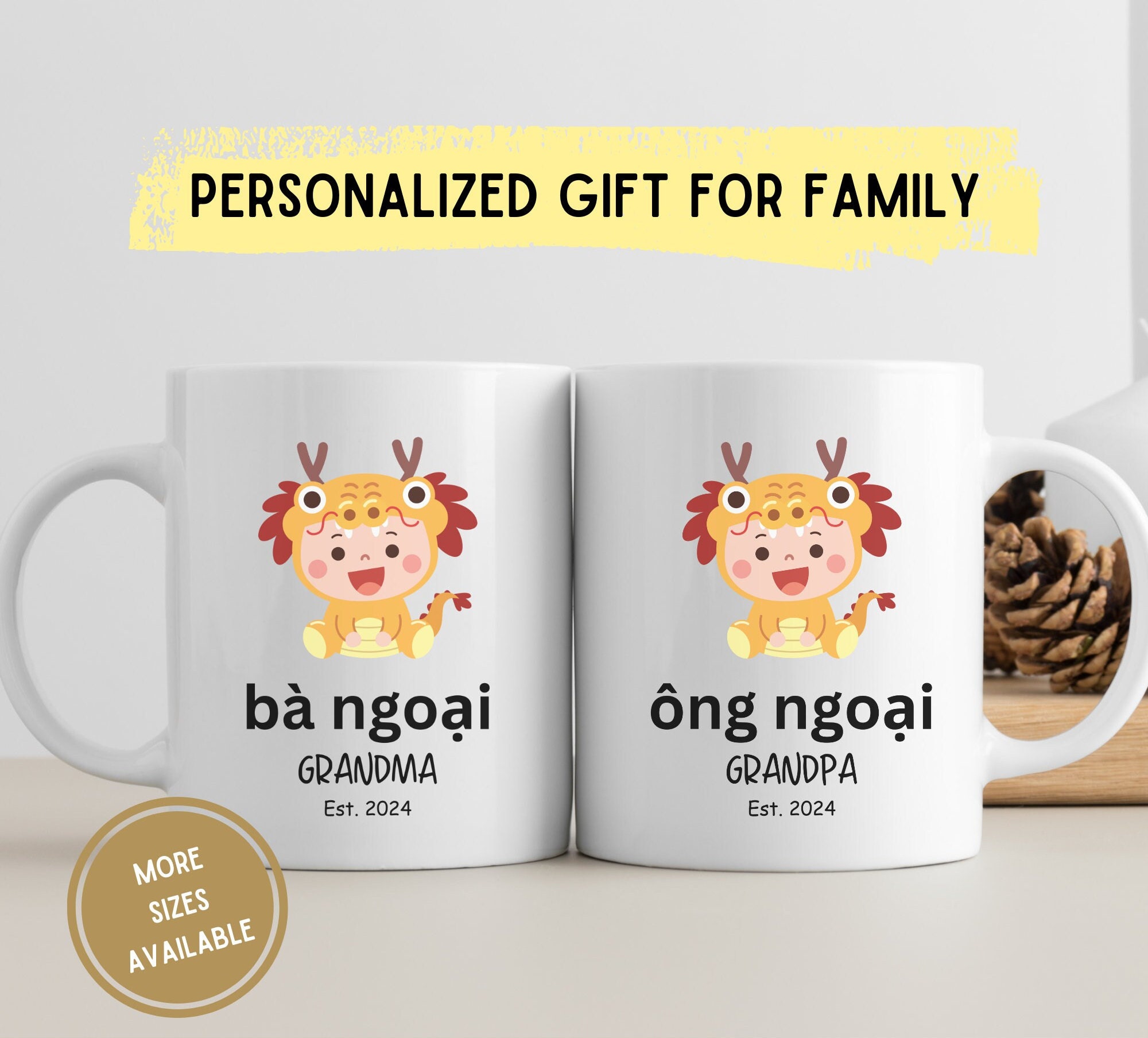 Custom Vietnamese Ba Ong Noi Ngoai Mug Viet Grandma Grandpa Year Dragon ...