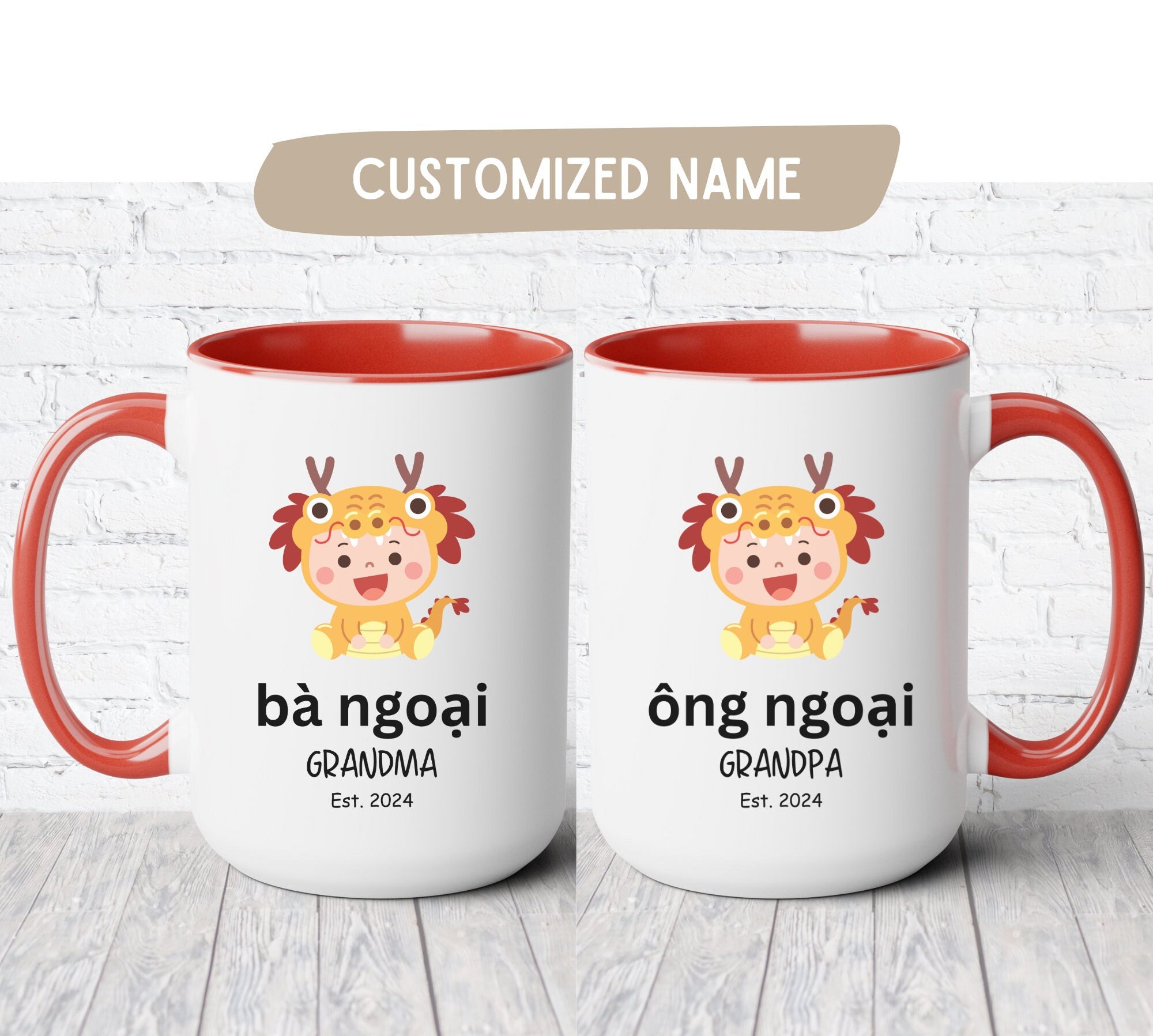 Custom Vietnamese Ba Ong Noi Ngoai Mug Viet Grandma Grandpa Year Dragon ...