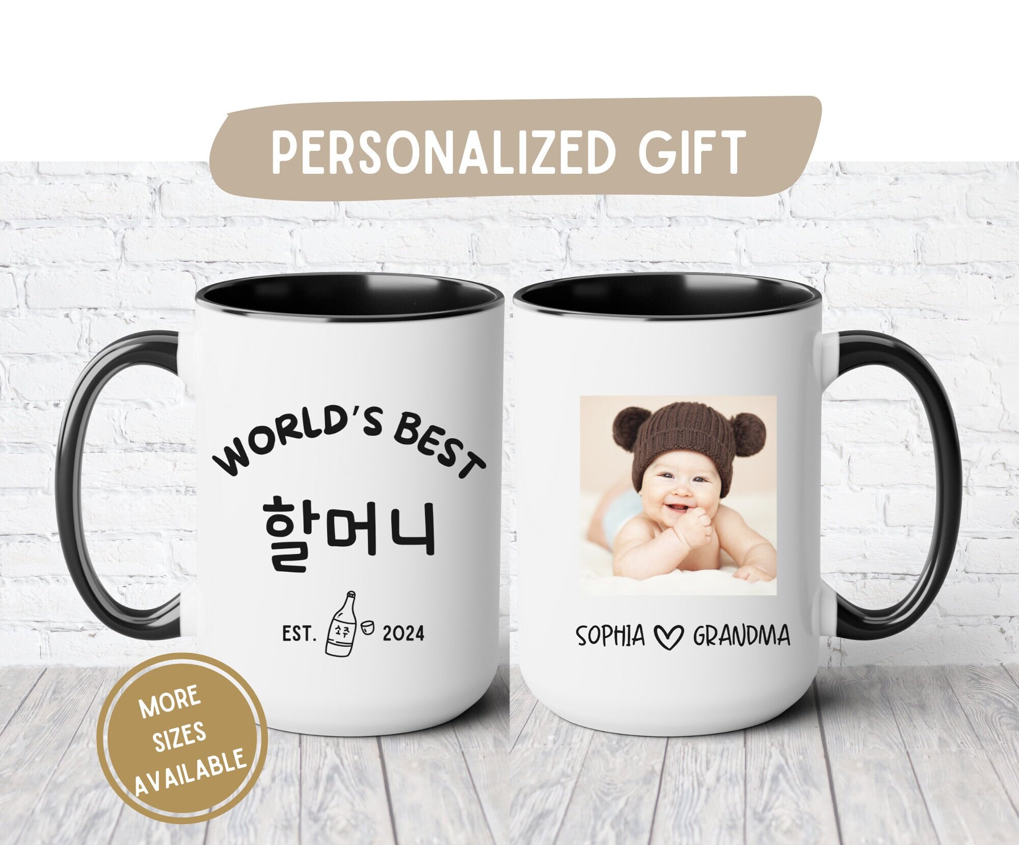 Custom Korean Grandma Grandpa Photo Mug Personalized Baby Picture Gift ...