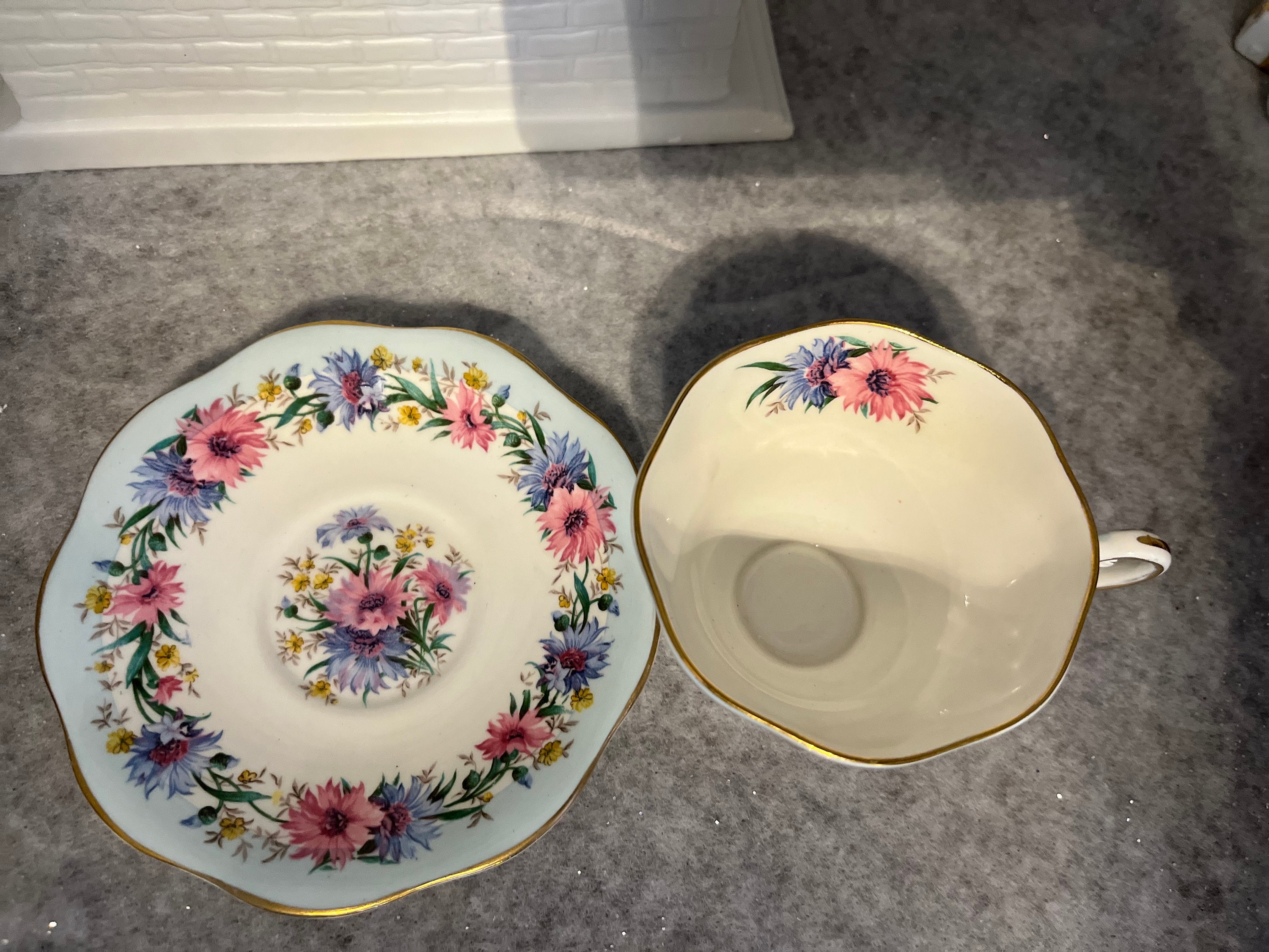 E.B. Foley Bone China Cup and Saucer - Cornflower Pattern - Made in ...