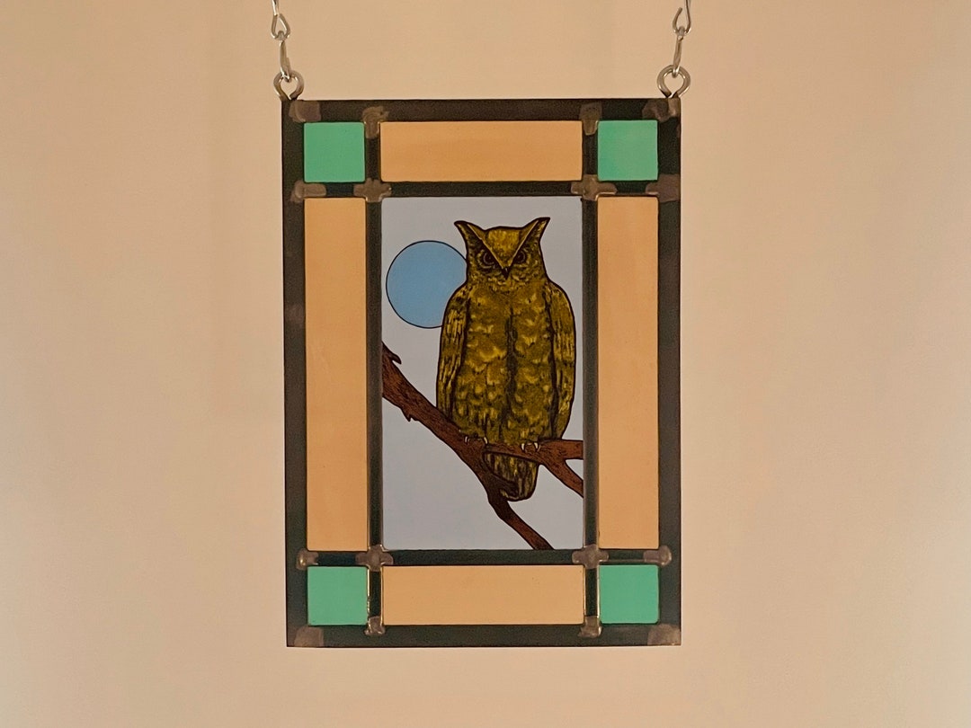 Yellow Owl W/ Amber & Green Border - Etsy