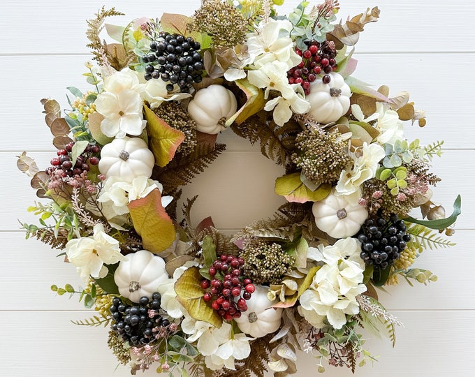 Neutral Fall Boho Wreath for Front Door, Faux Pampas Grass Wreath ...