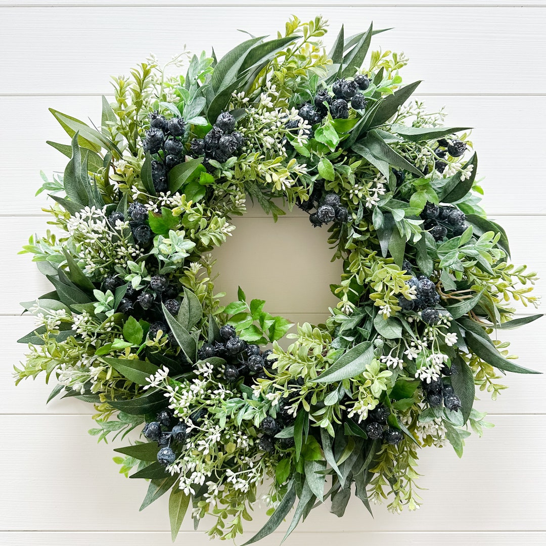 Lifelike Blueberry Wreath for Front Door, Blue Outdoor Wreath, Simple ...