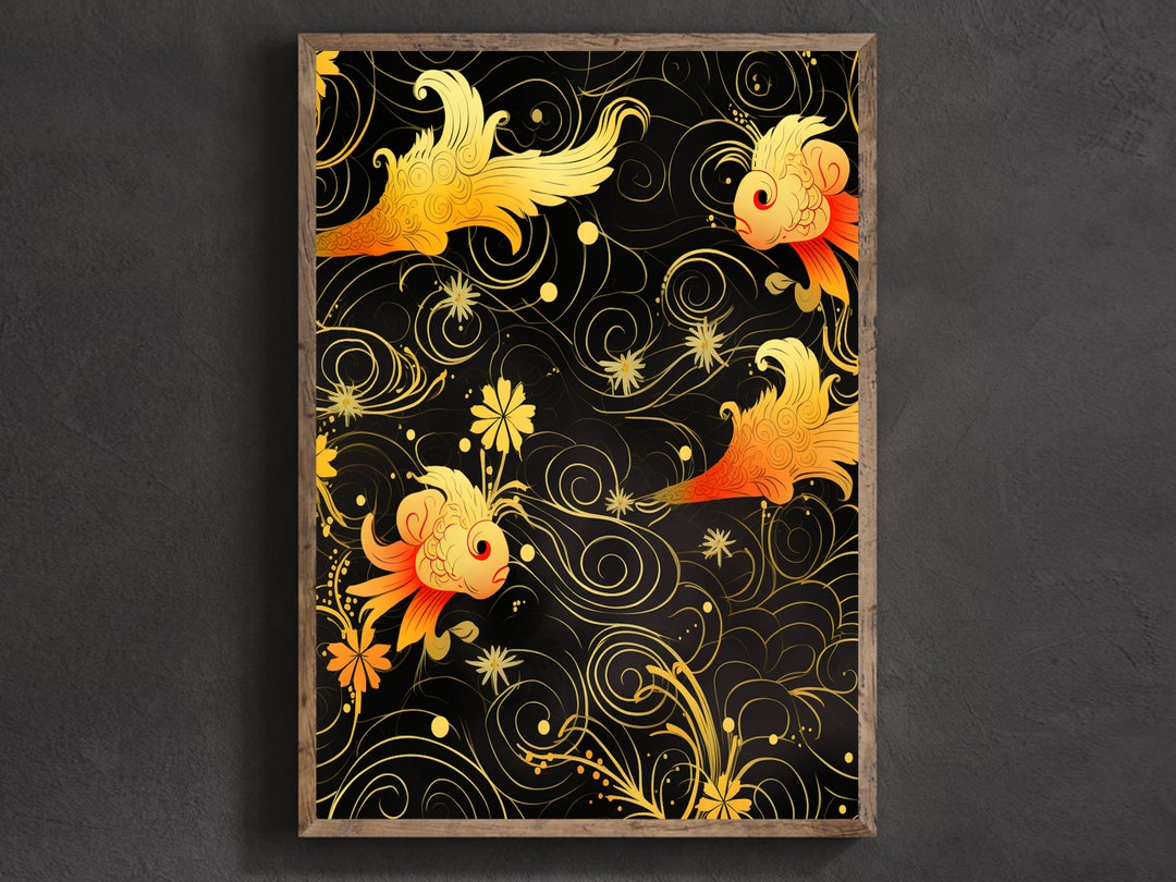 Printable Japanese Gold Fish Wall Art, Home Decor, Kabuki, Kimono, Wall ...