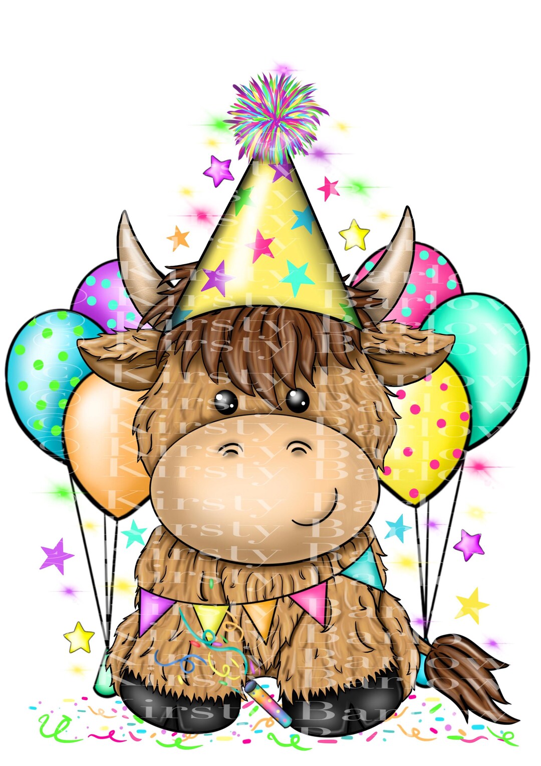 Birthday Party Highland Cow Png Clipart Sublimation Design Farm Animal ...