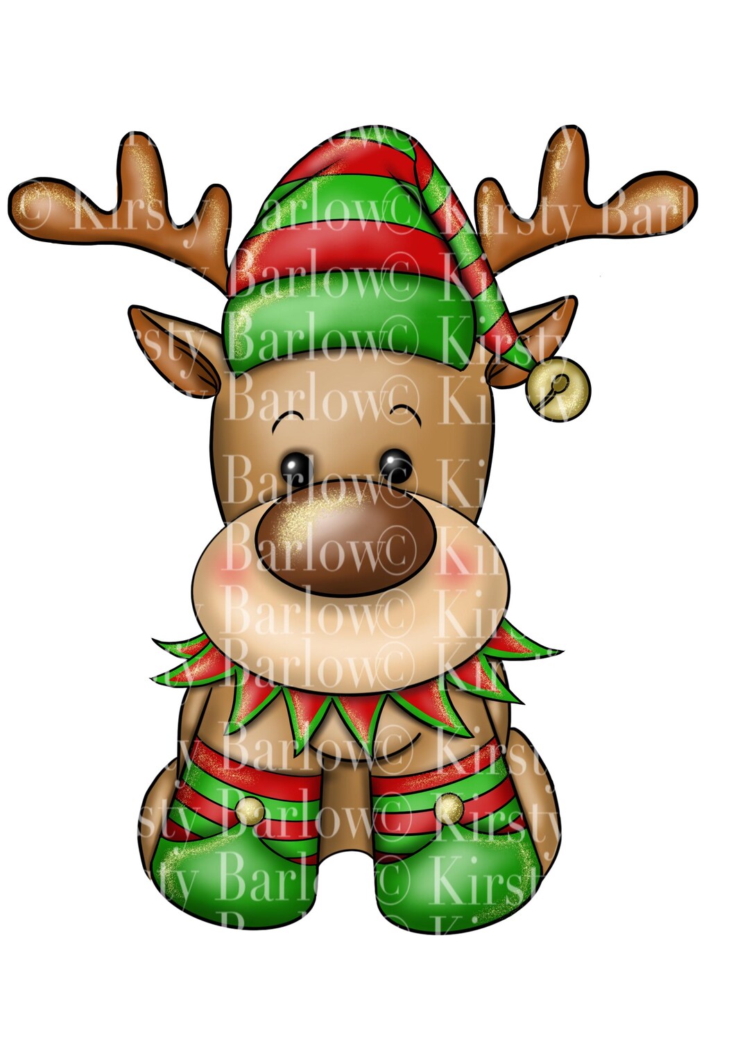 Cute Christmas Elf Reindeer Clipart Png Sublimation Design Hand Drawn ...