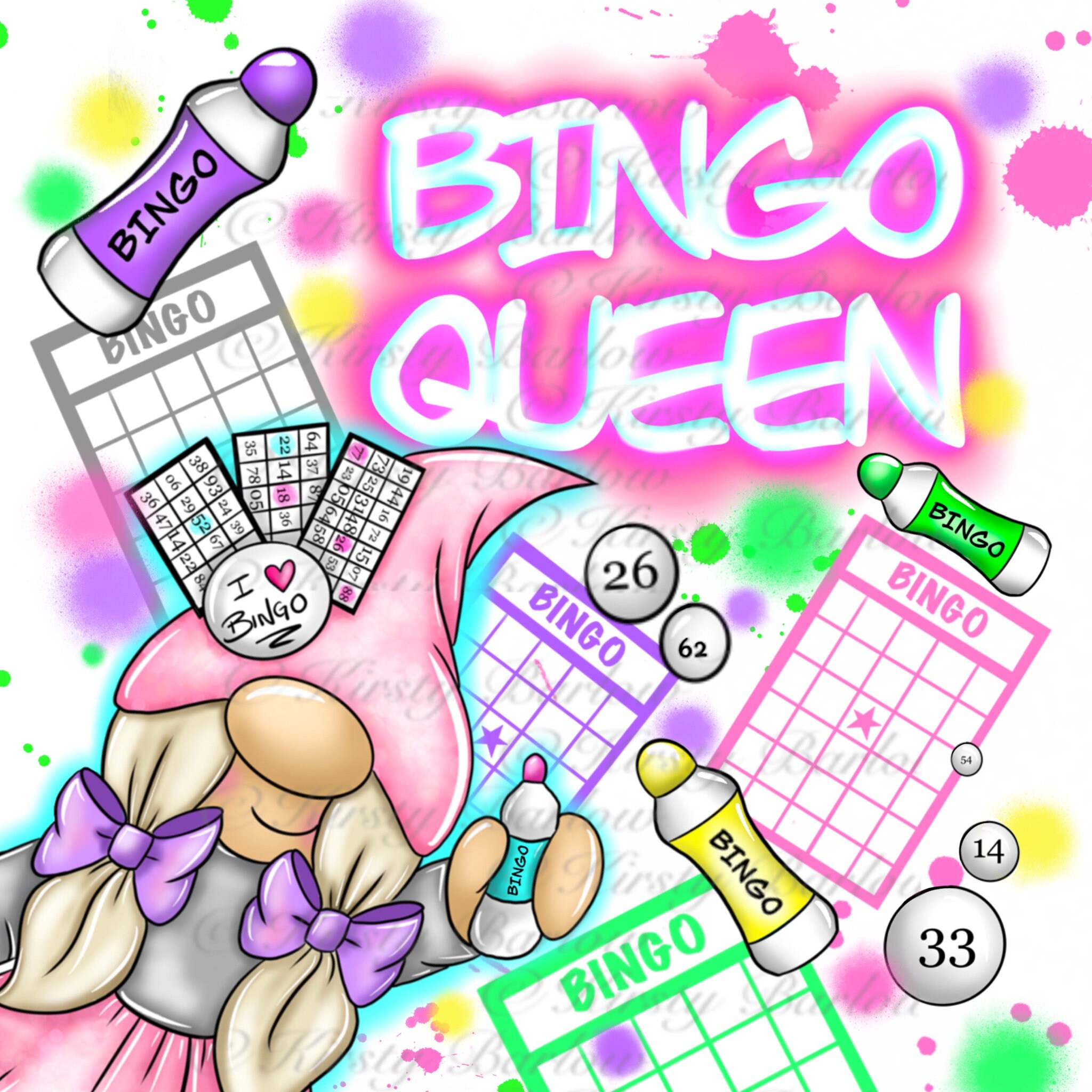 Bingo Queen Gonk Gnome Square Coaster Sublimation Clip Art Design With ...