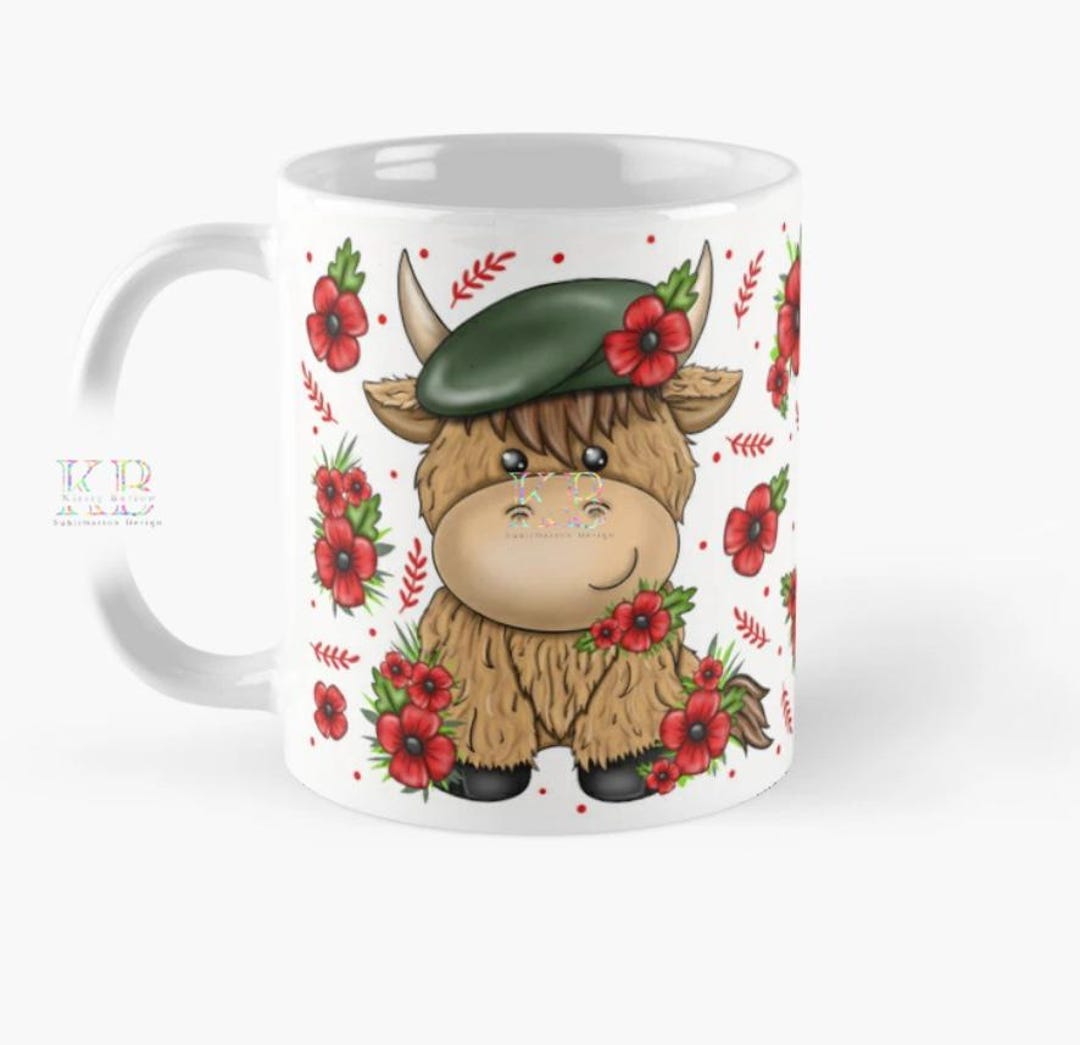 Remembrance Poppy Highland Cow Mug Wrap Sublimation Design Clipart Png ...