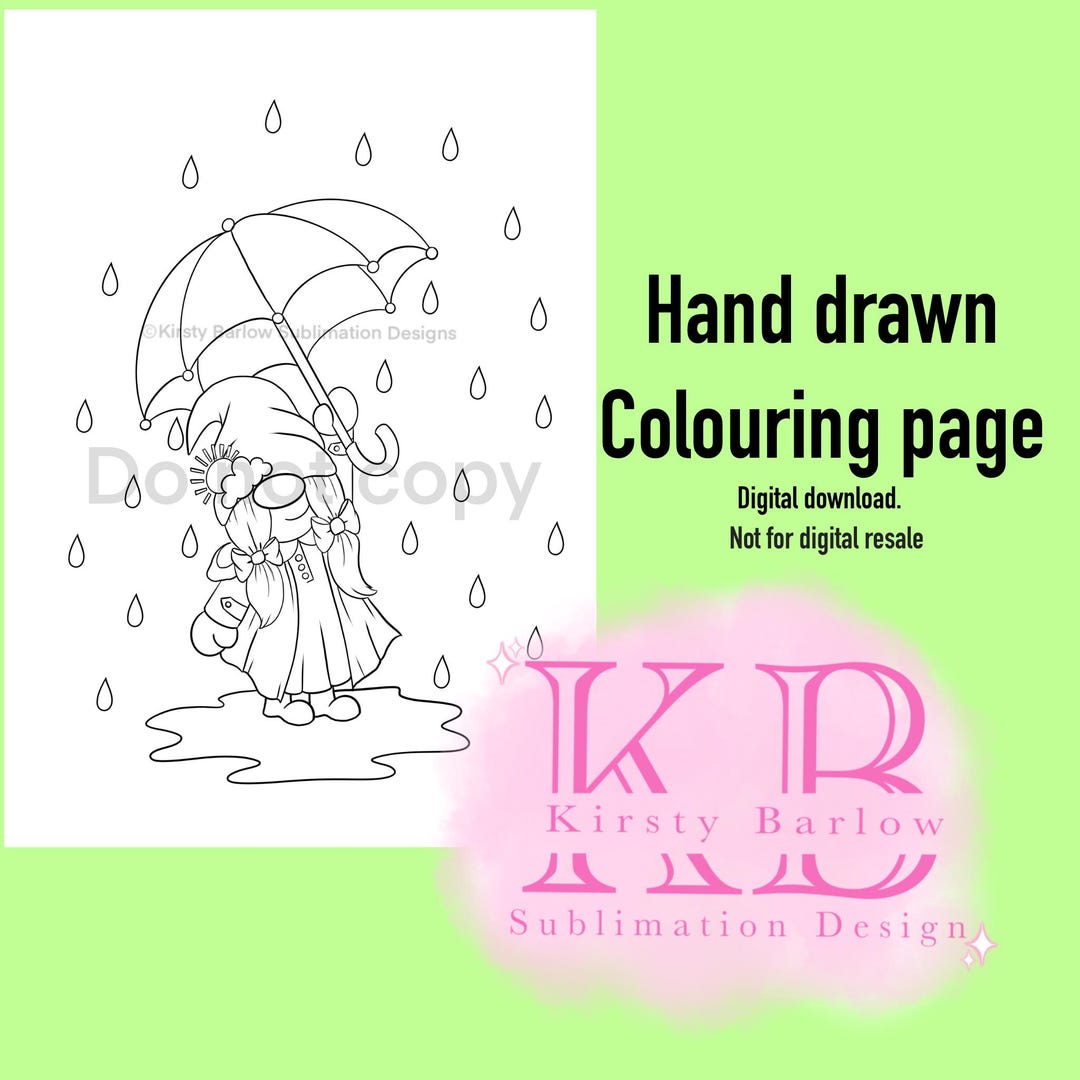 Rainy Days Gnome Gonk Kids Adults Cute Cosy Colour in Colouring Page ...