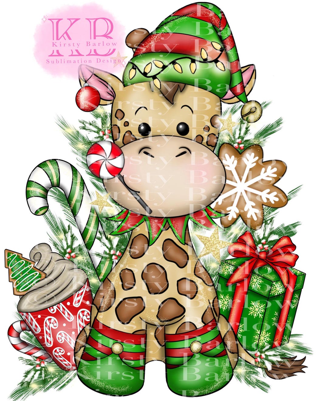 Christmas Giraffe Png Clipart Sublimation Design Zoo Animal Hand Drawn ...