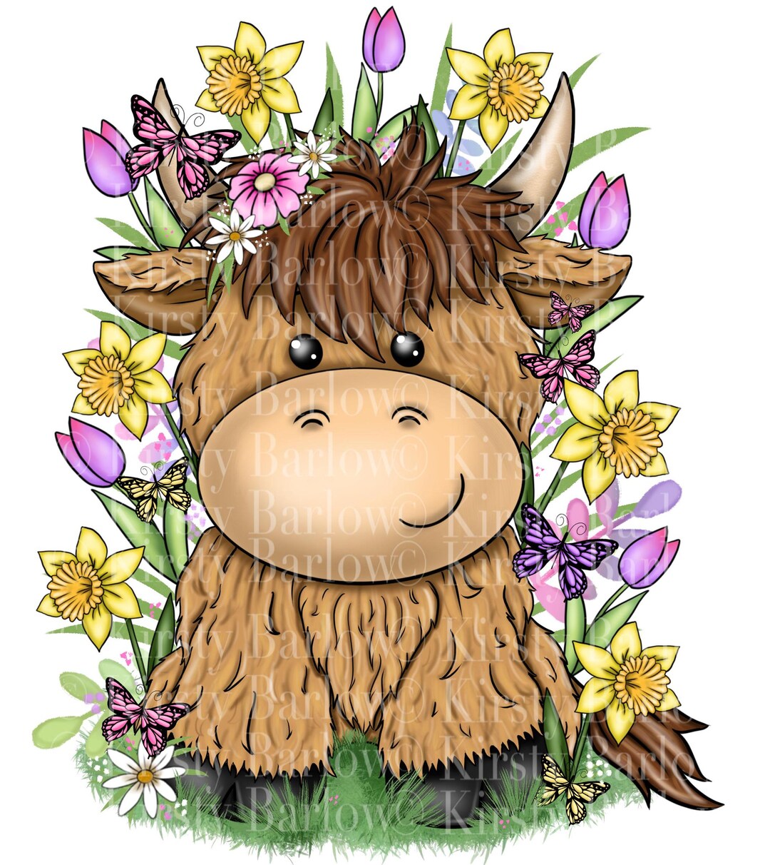 Spring Springtime Highland Cow Png Clipart Sublimation Design Farm ...