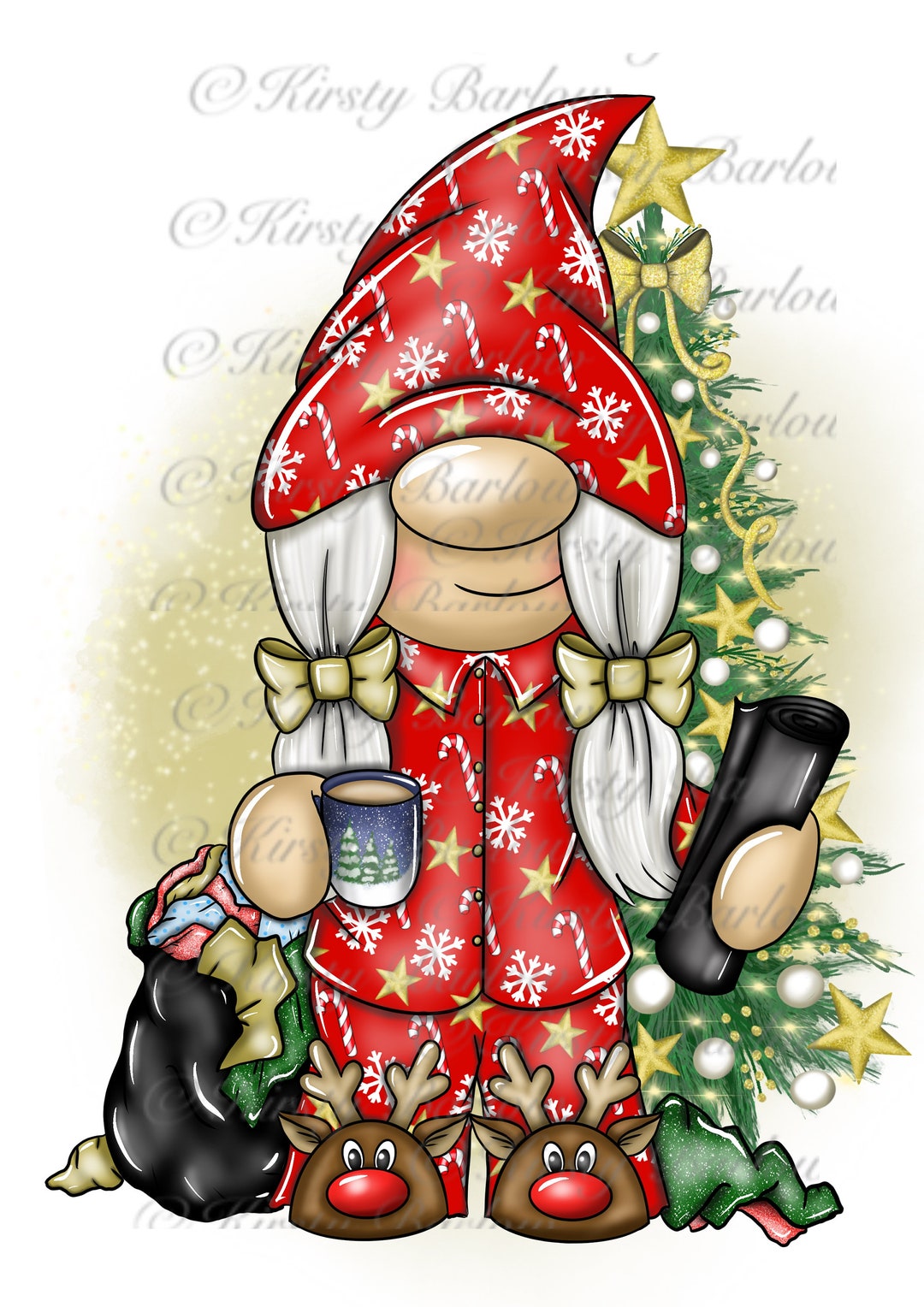 Christmas Morning Mum Gonk Gnome Bin Bags Wrapping Paper Clip Art ...