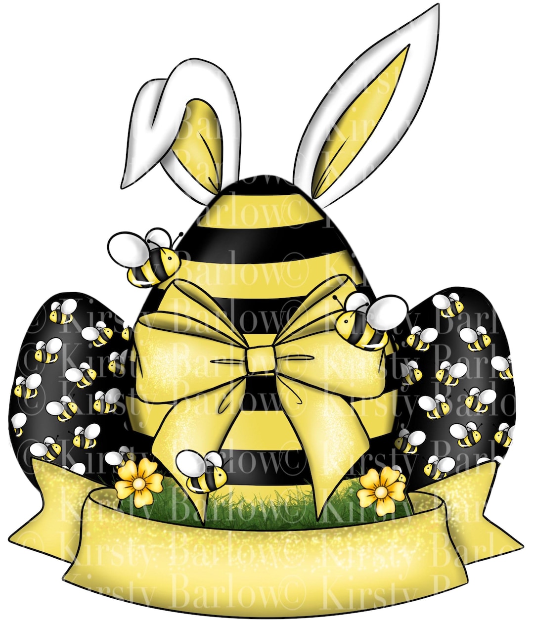 Bumble Bee Easter Egg Bunny Png Clipart Sublimation Design Hand Drawn ...