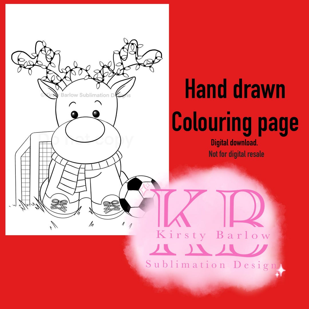 Football Reindeer Christmas Colour in Colouring Page Digital Download ...