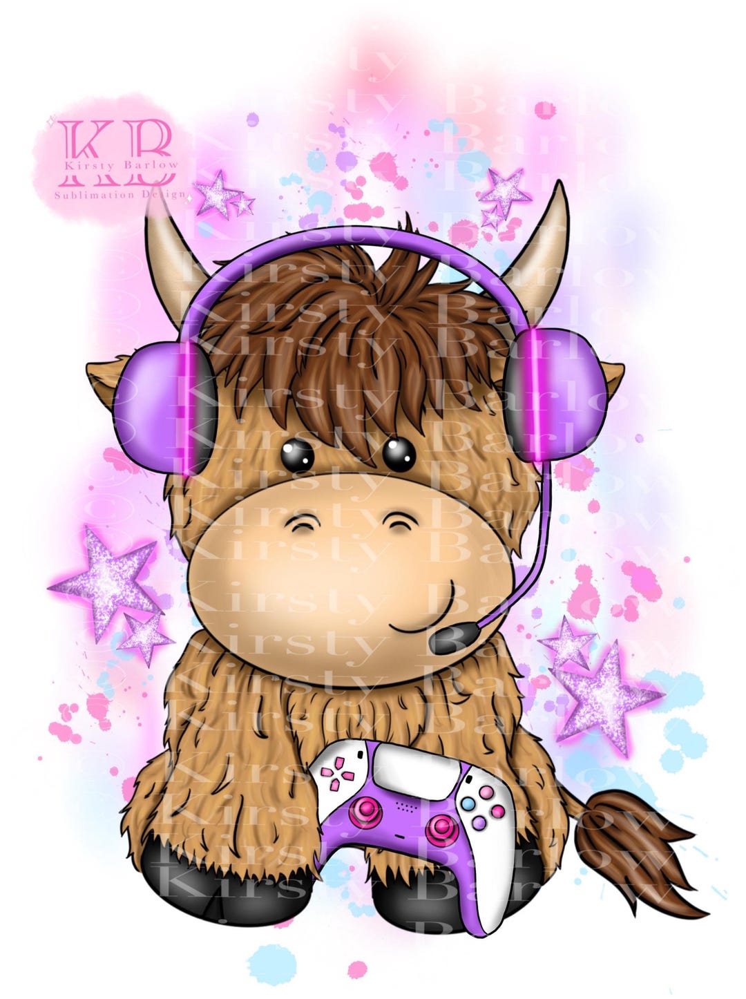 Gamer Gaming Girl Highland Cow Png Clipart Sublimation Design Farm ...