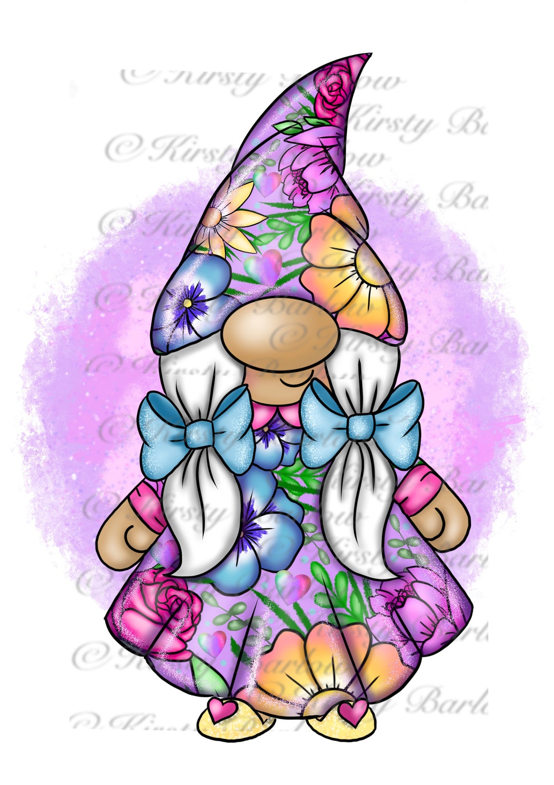 Purple Flower Gonk Gnome Clip Art Sublimation Design Wong Illustration ...