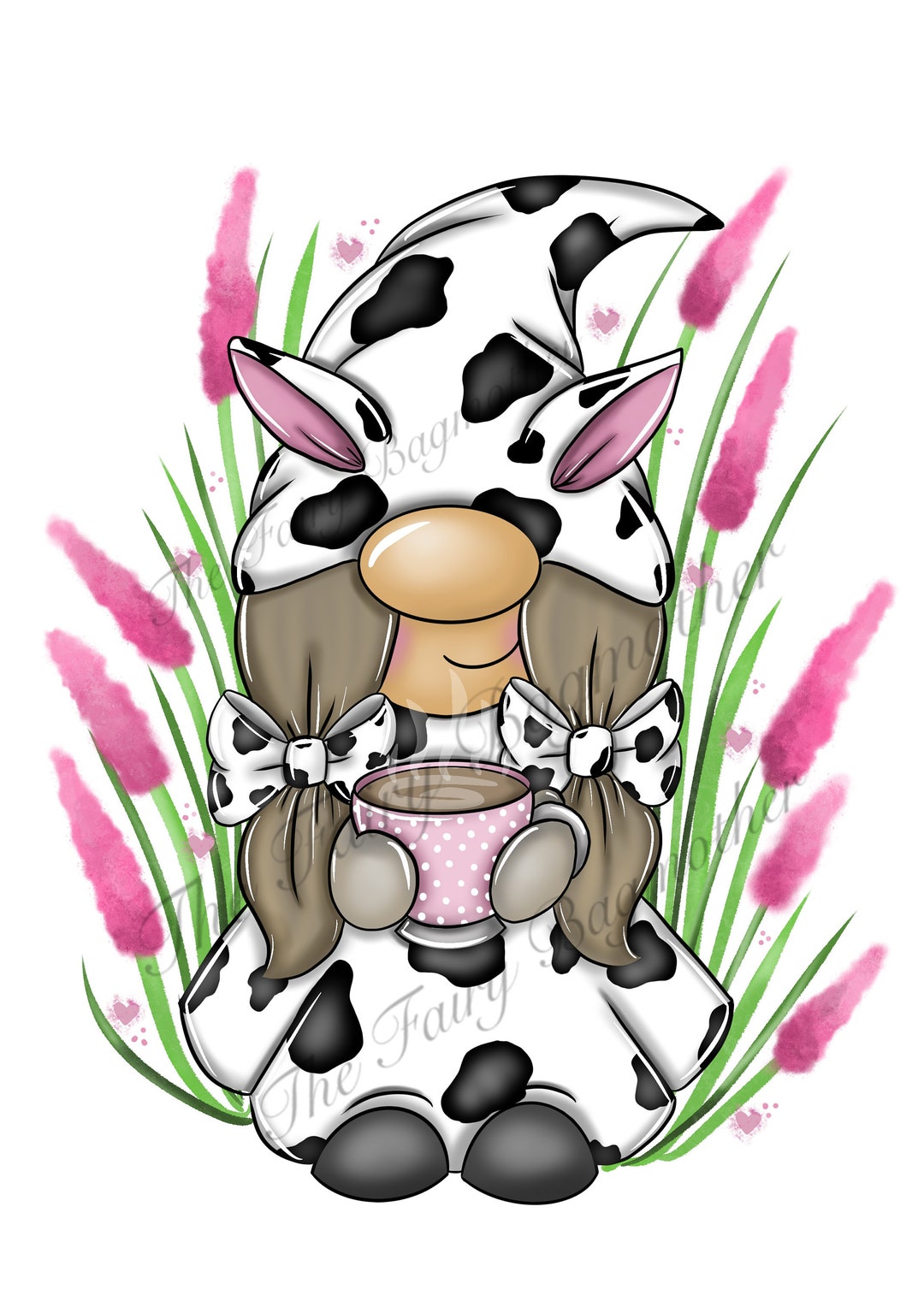 Cow Female Gnome Gonk Gonkette Drinking Tea Coffee Png Clip Art File ...