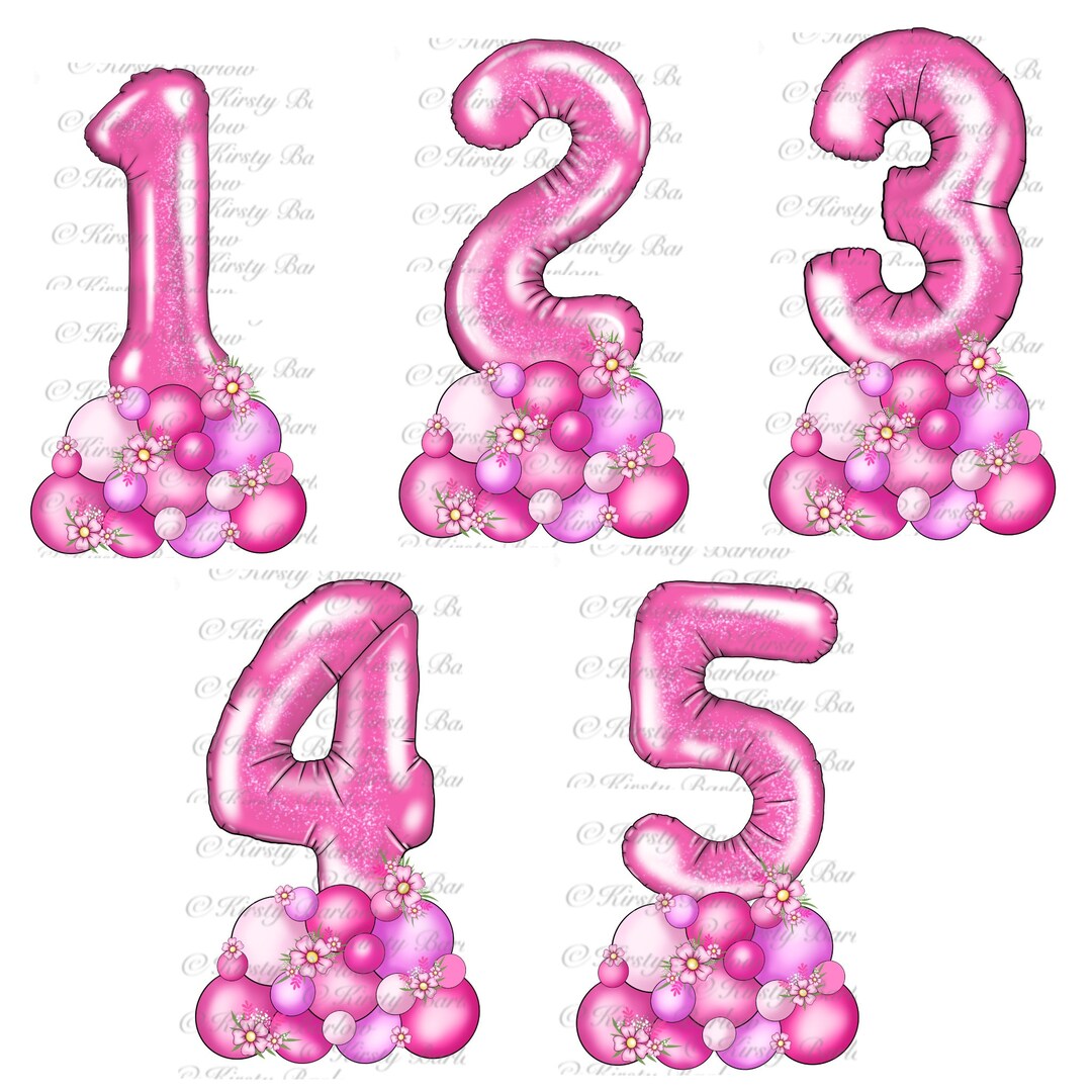 Number Birthday Balloons Pink Clipart Pack Sublimation Designs Instant ...