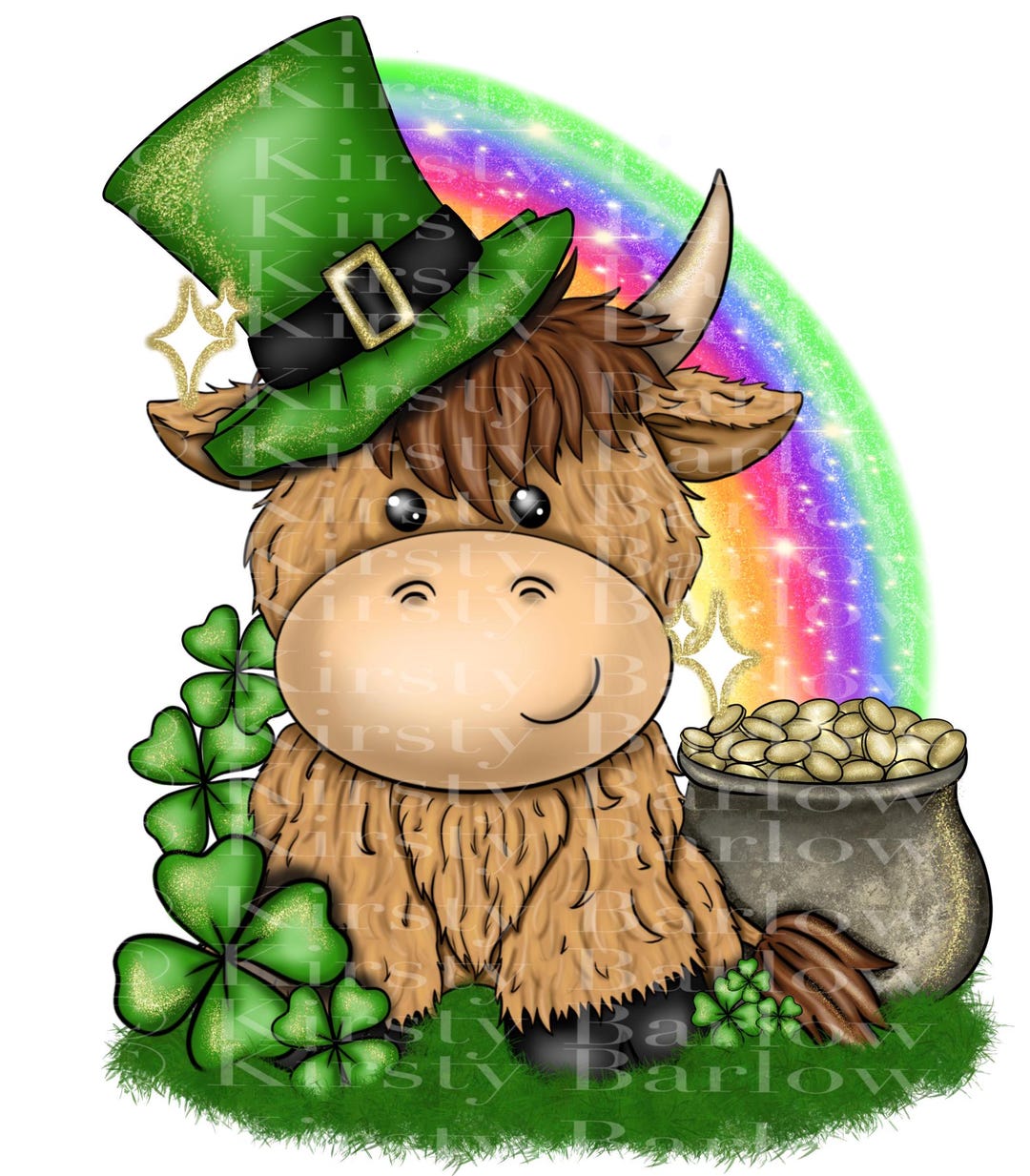 St Patricks Day Irish Highland Cow Clipart Ping Sublimation Design Hand ...