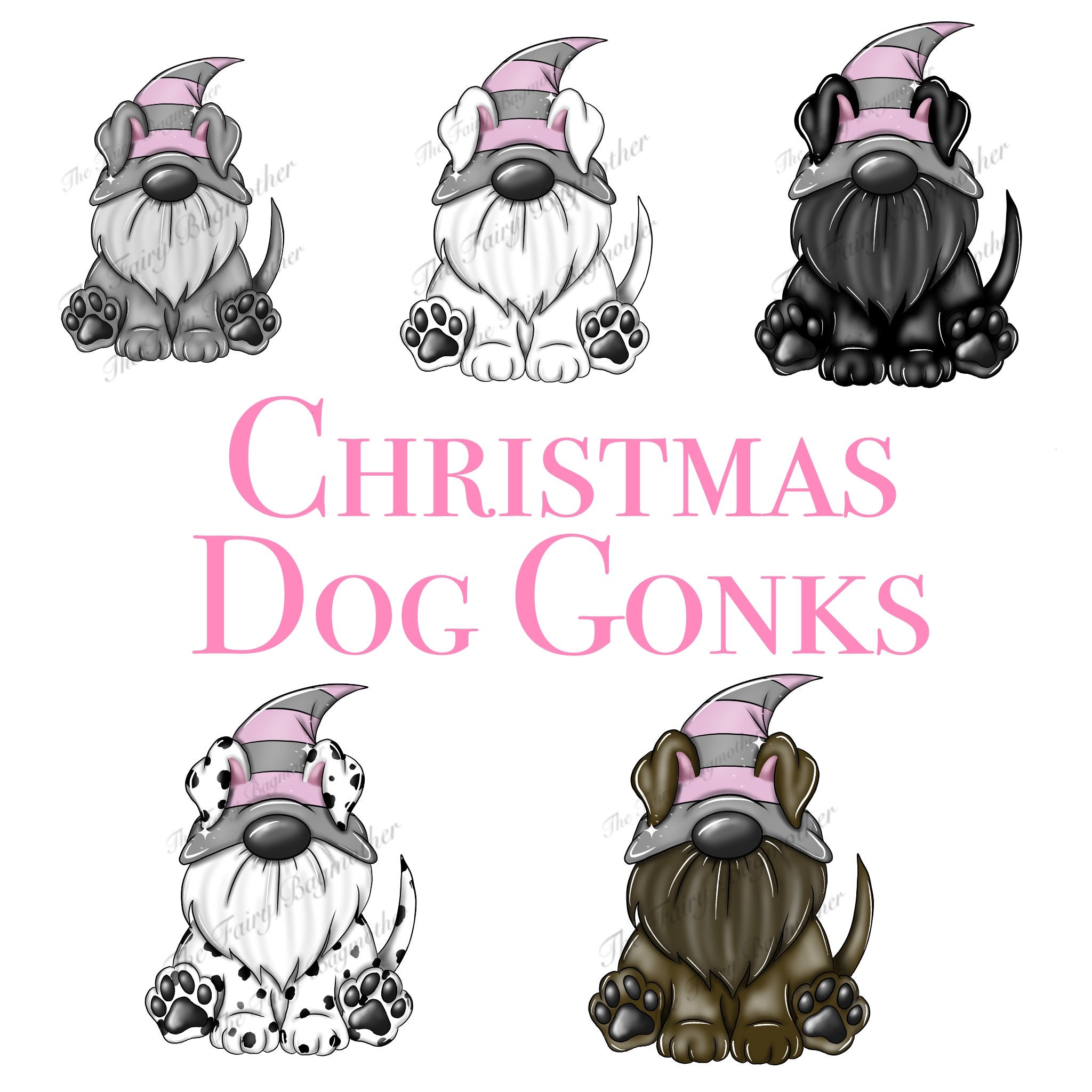 Pink and Grey Christmas Dog Gnome Gonk Family Pets Clip Art Png File ...