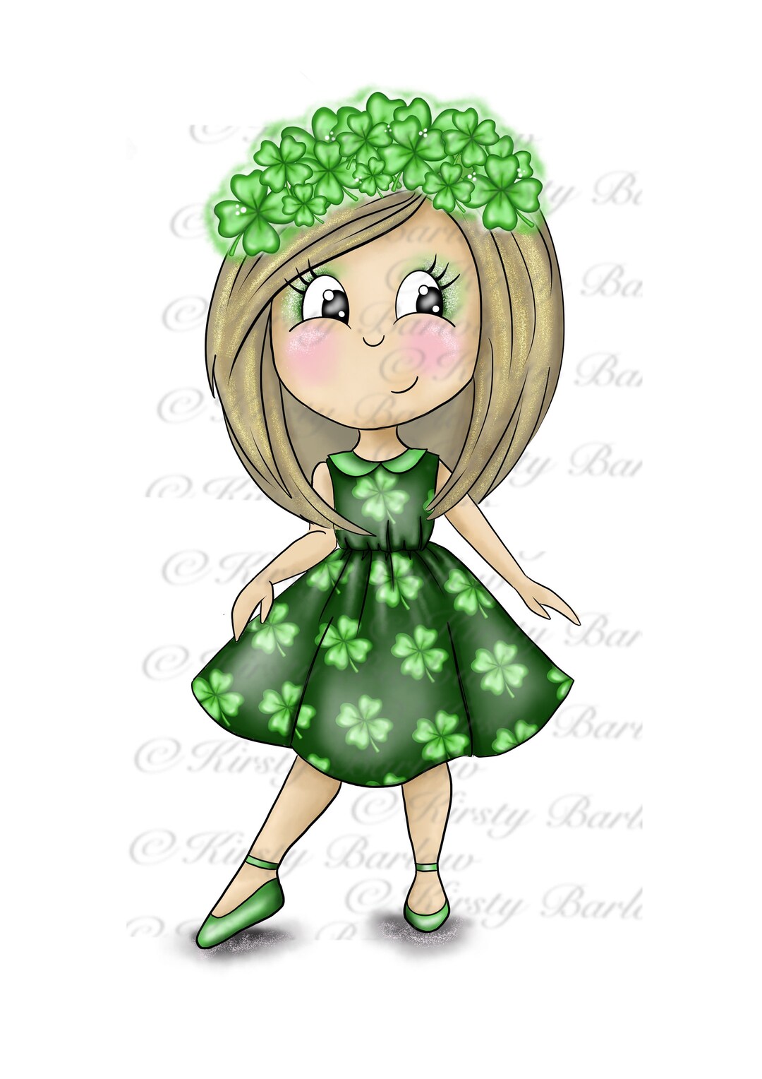 Irish St Patrick’s Day Clover Shamrock Girl Clip Art Sublimation Design ...