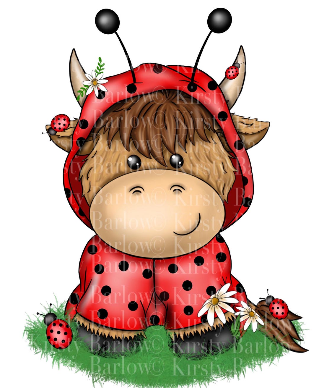 Ladybug Ladybird Highland Cow Clipart Png Sublimation Design Hand Drawn ...