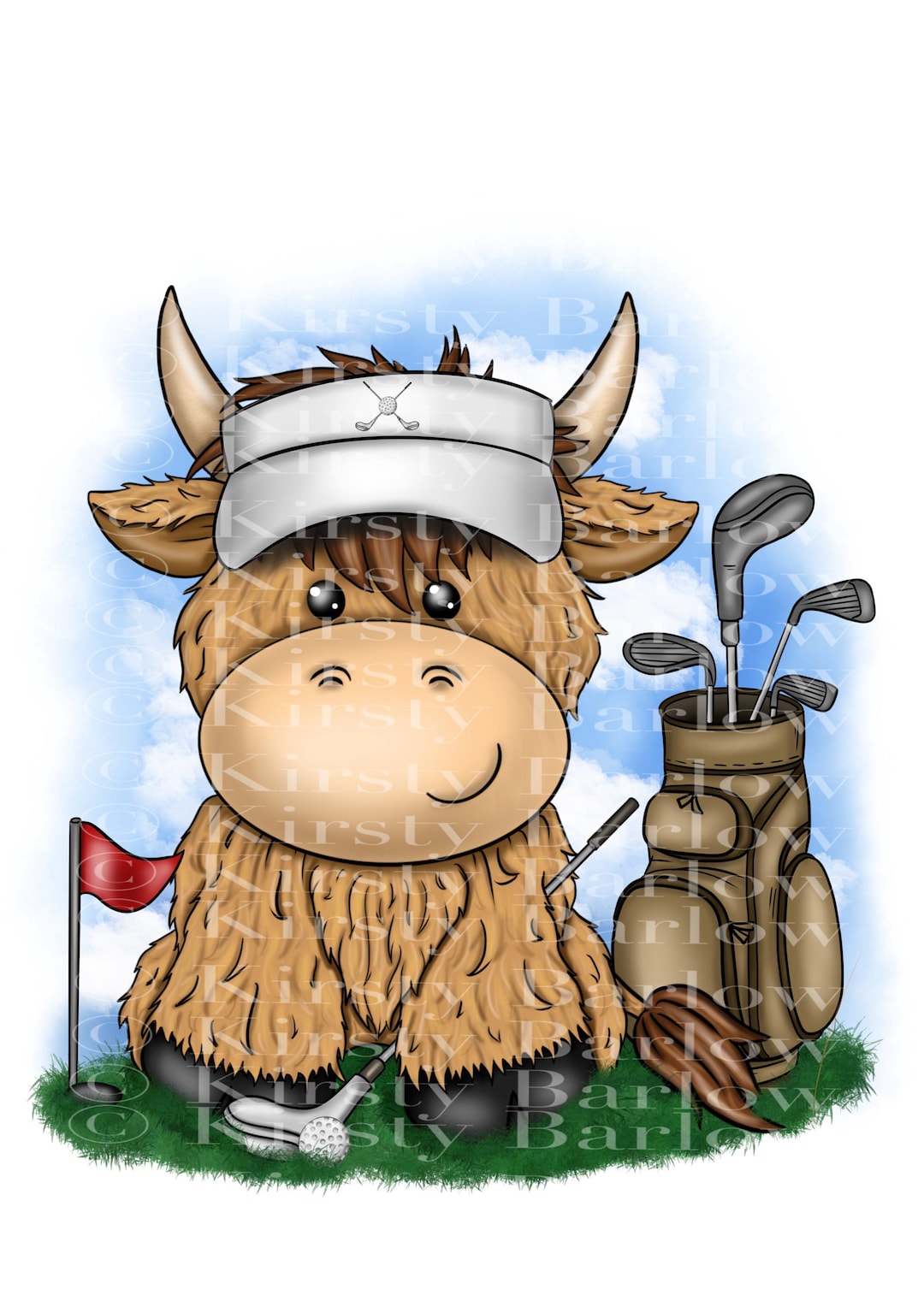 Golf Golfer Highland Cow Png Clipart Sublimation Design Farm Animal ...