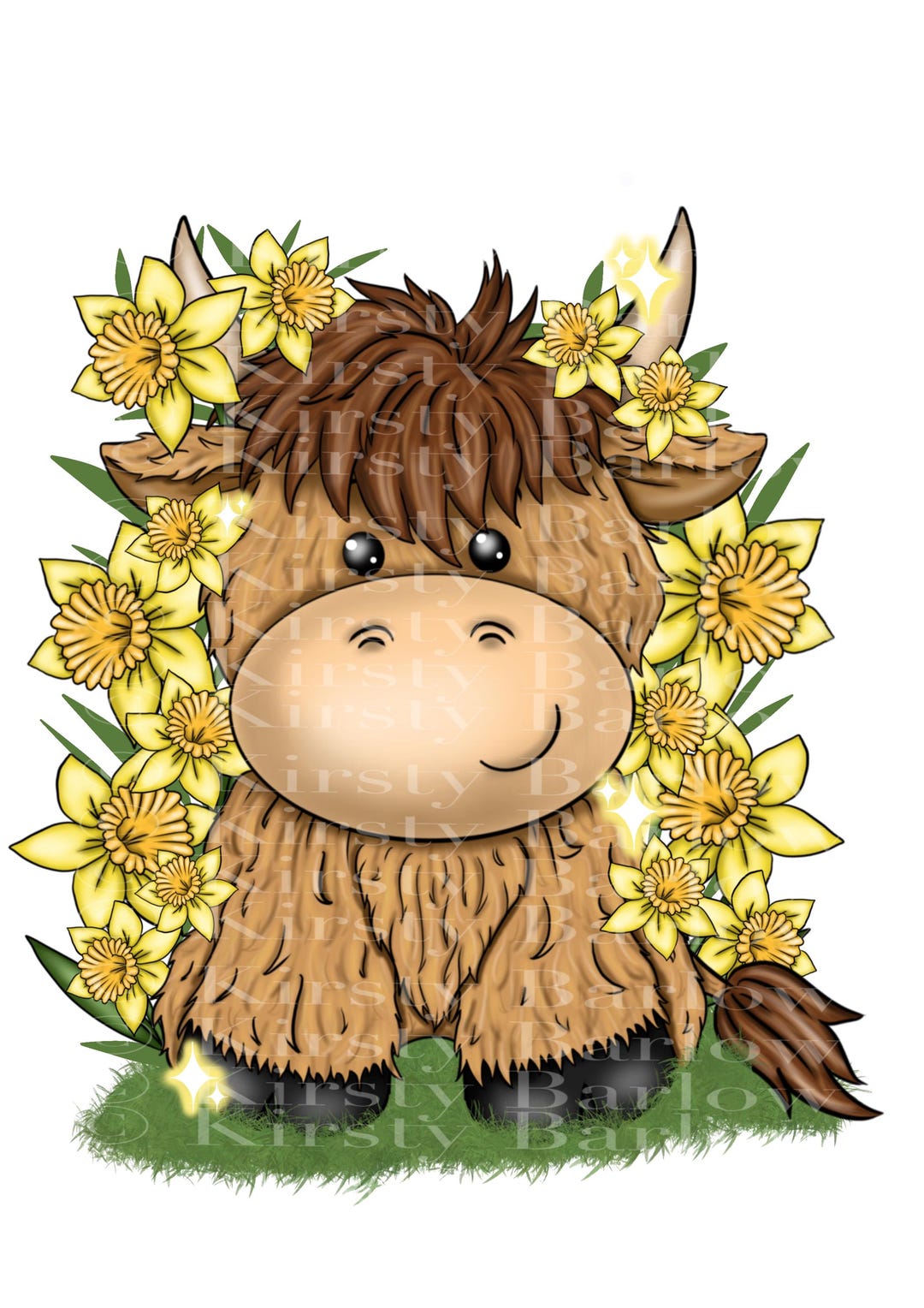 Daffodil Spring Summer Highland Cow Png Clipart Sublimation Design Farm ...