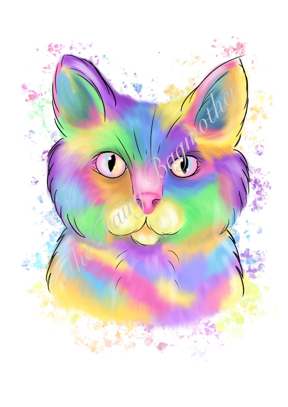 Rainbow Cat Illustration Png Clip Art File for Sublimation | Etsy